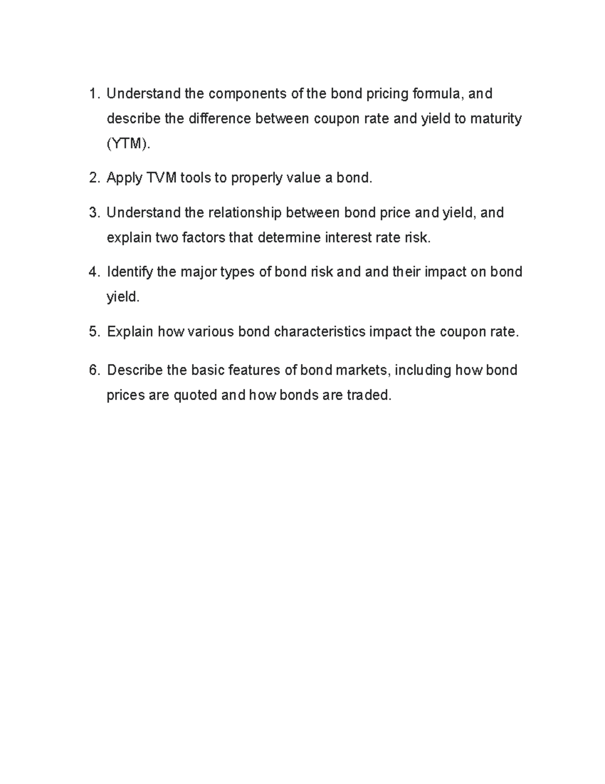 2310 Finance Week 5 Learning Objectives - Understand the components of ...
