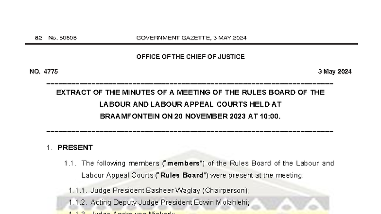 Labour Court Rules Update - 50608 Government Gazette, May 2024 - Studocu