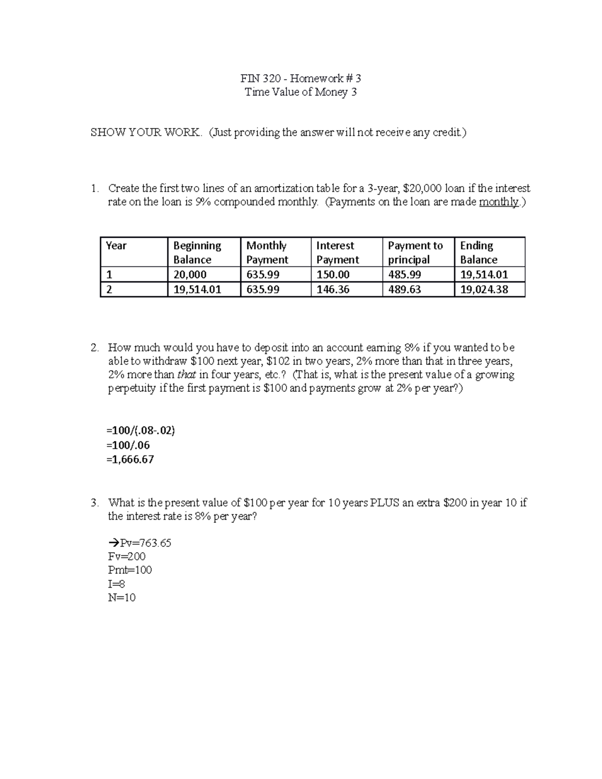 HW03 - FIN320 - TVM3 - FIN 320 - Homework # 3 Time Value of Money 3 ...