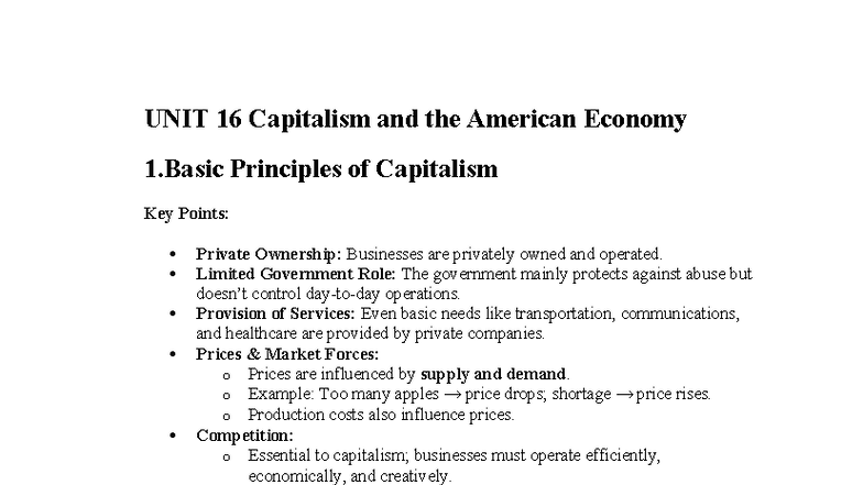 UNIT 16 Capitalism and the American Economy: Key Concepts and Trends ...