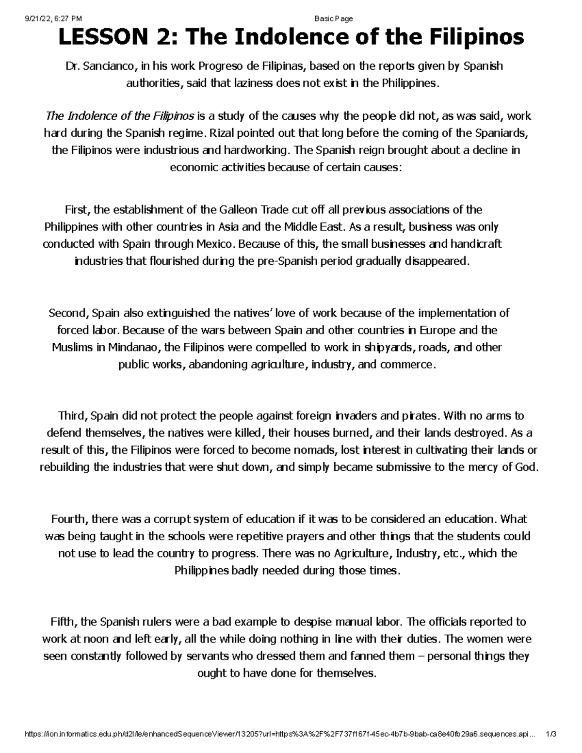Group 8 Lesson 2: Exploring the Causes of Filipino Indolence - Studocu