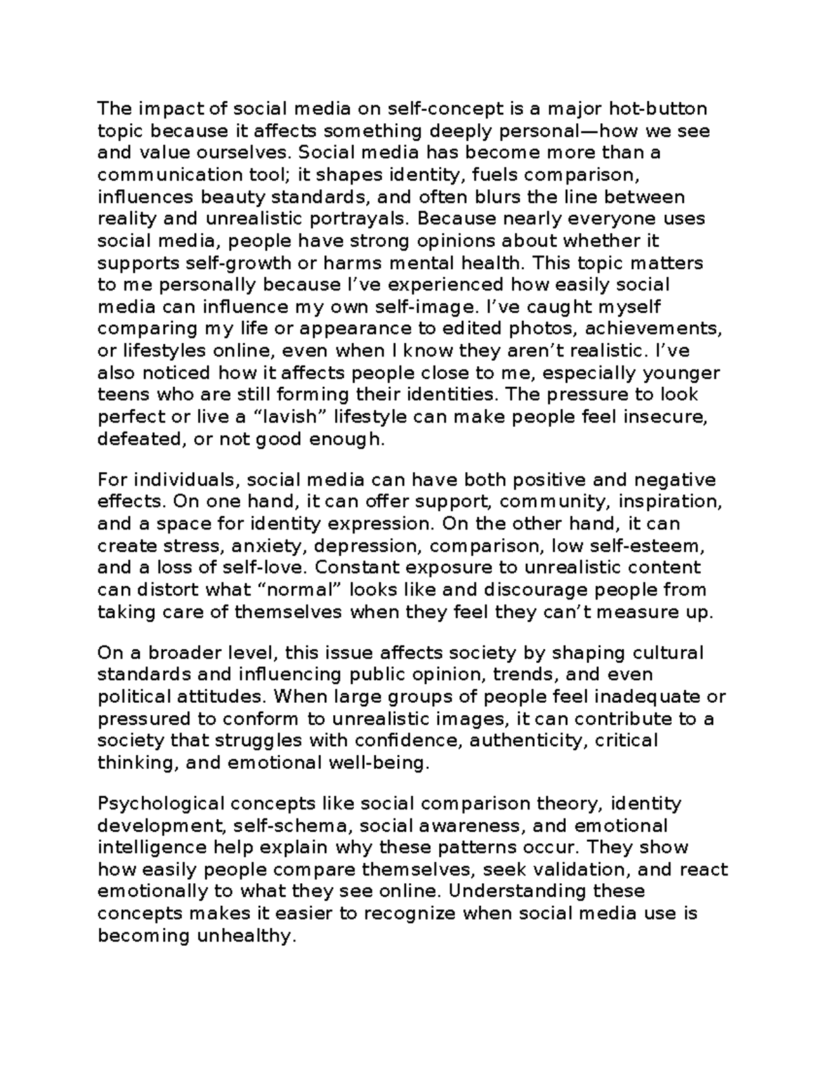 Discussion 7-1: The Impact of Social Media on Identity and Mental ...