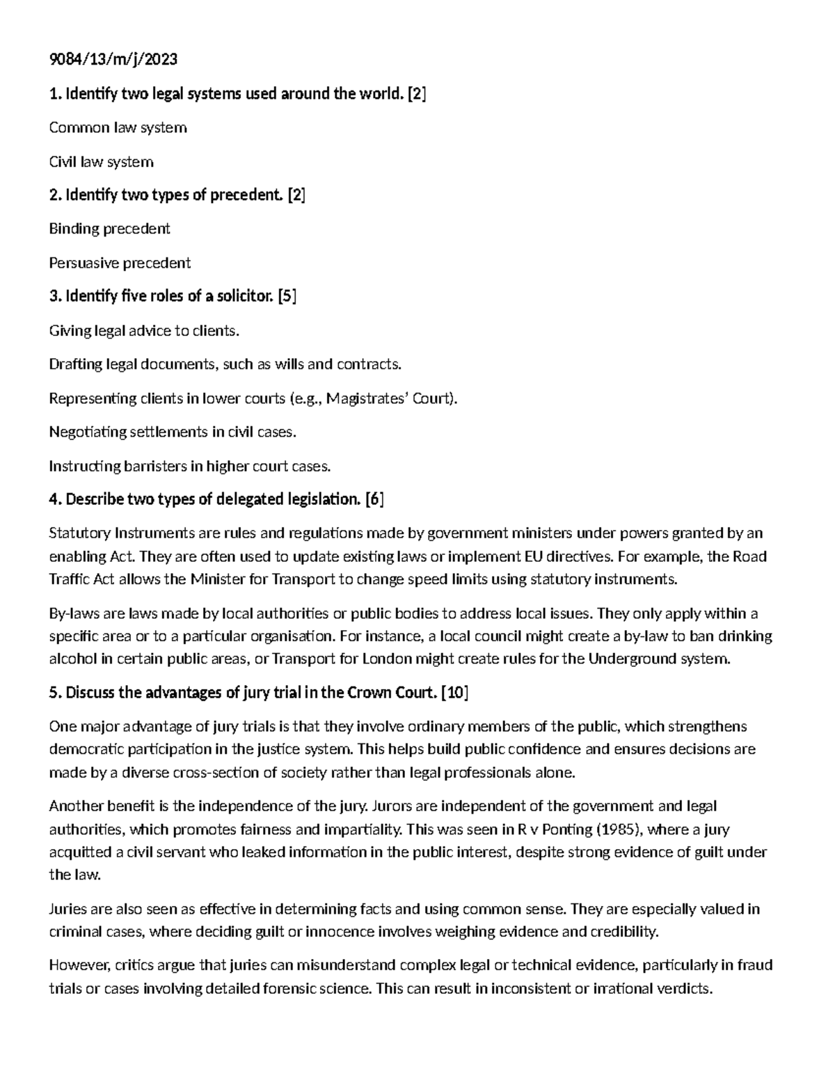 Law Notes: Key Legal Concepts & Systems (9084 May/June 2023) - Studocu