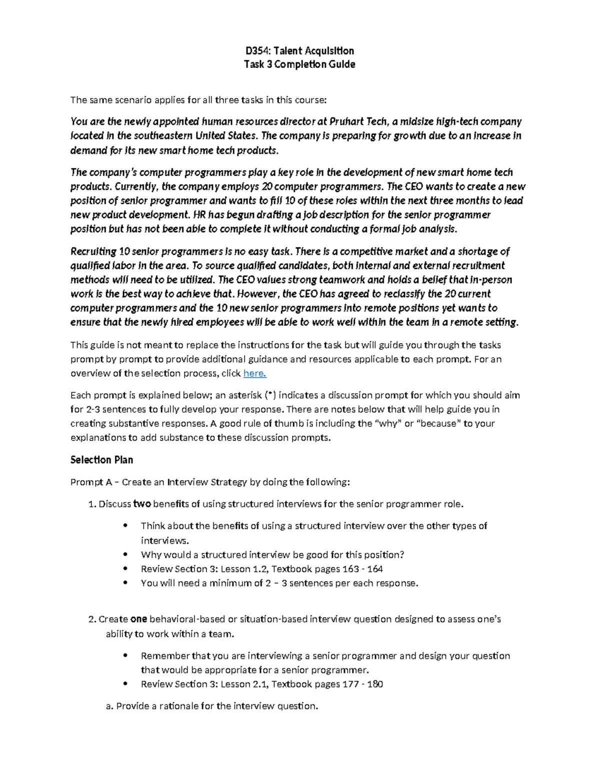 D354 Task 3 - Talent Acquisition Completion Guide for Senior ...