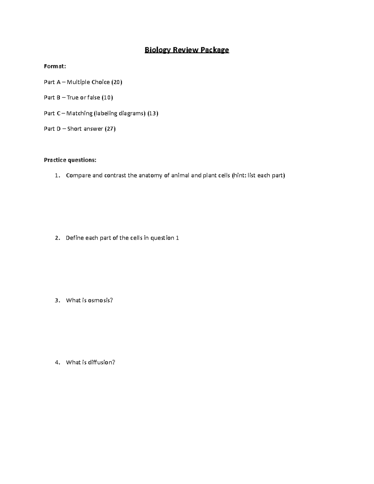 Biology Review Package: Exam Prep for Biology 101 Final Exam - Studocu