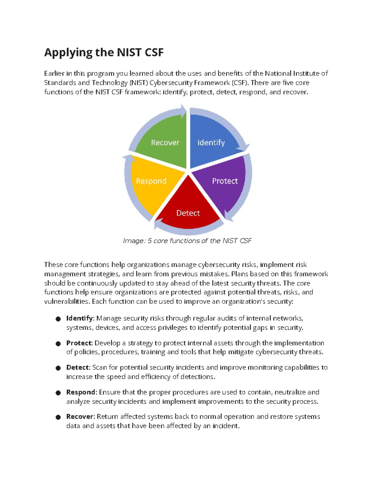 Applying the NIST CSF: Core Functions for Cybersecurity Management ...