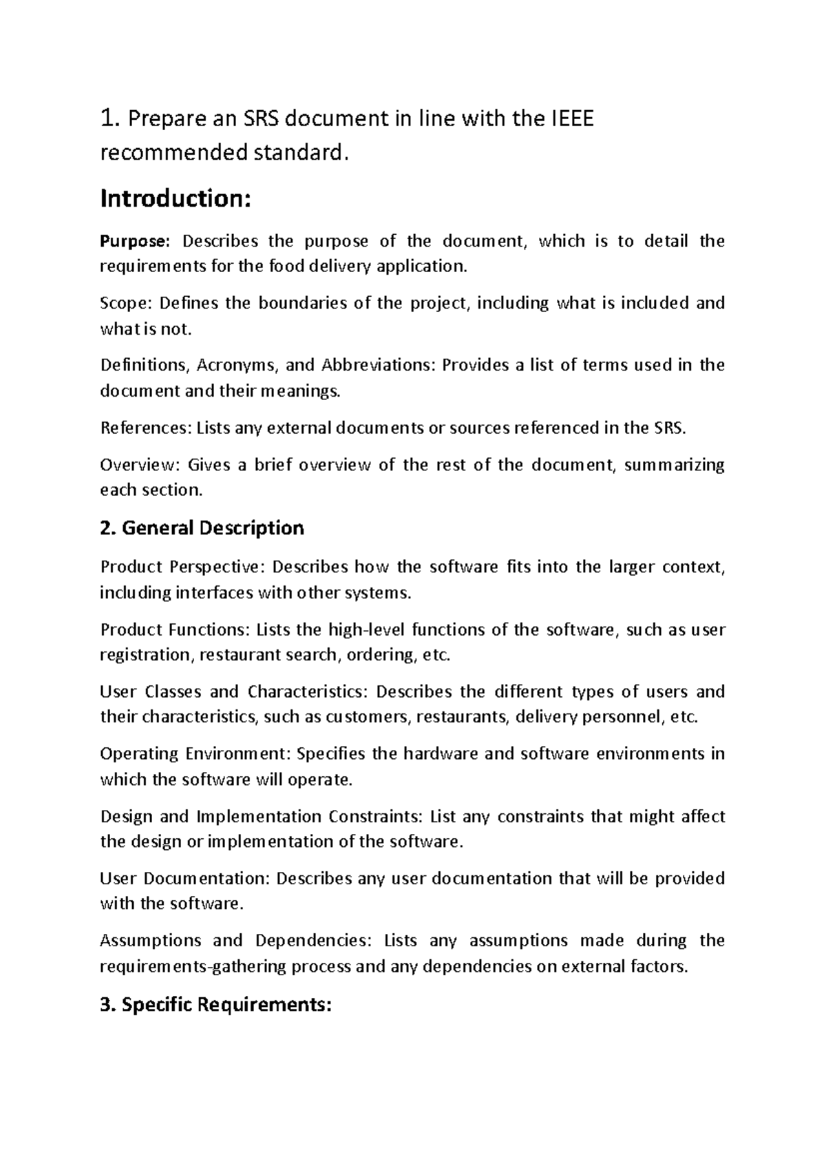 SRS1: Food Delivery App Requirements Specification Document - Studocu