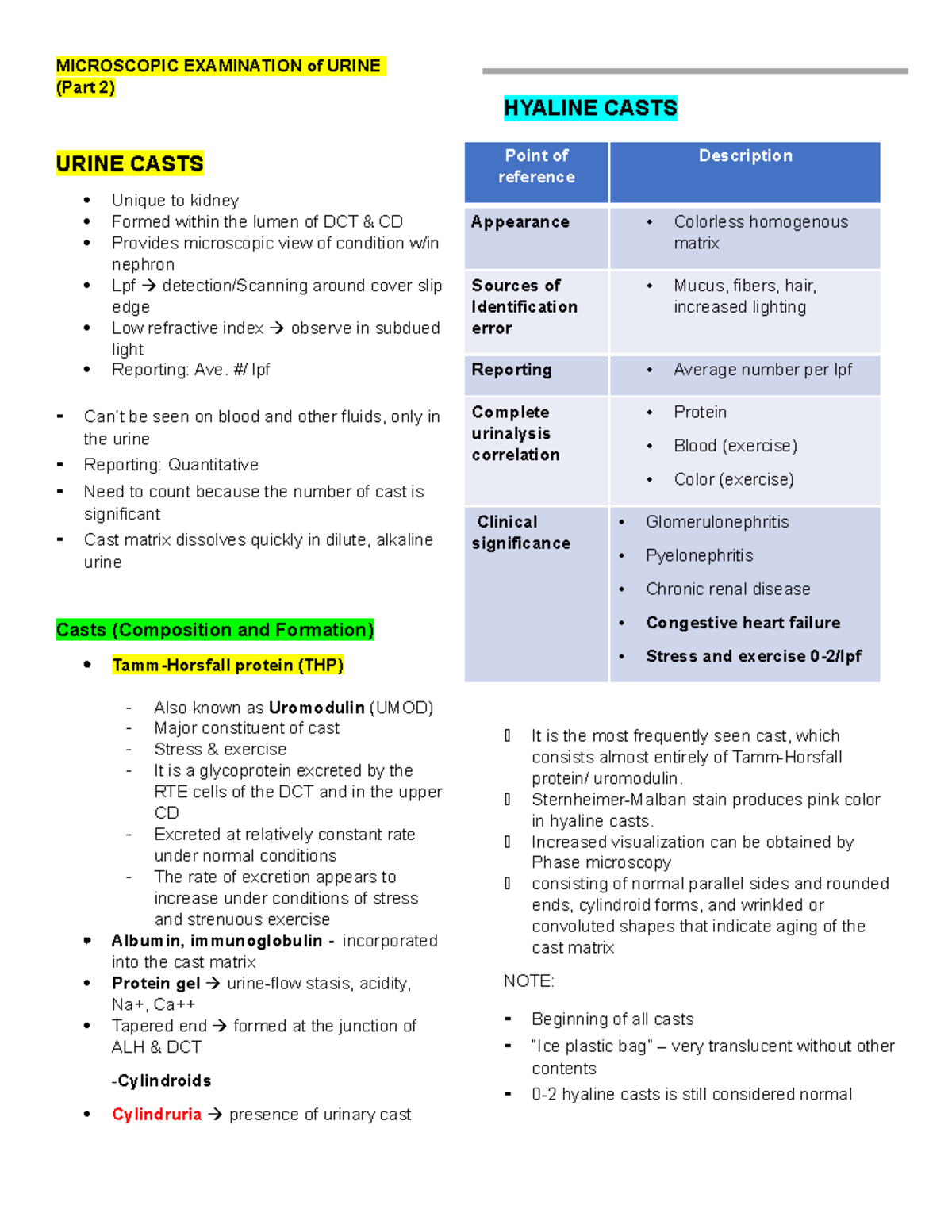 AUBF Microscopic Exam: Urine Casts & Crystals Analysis - Studocu