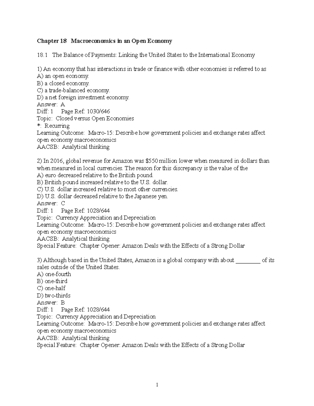 ECON1102 - HO07 Test Bank CH18 - Chapter 18 Macroeconomics in an Open ...