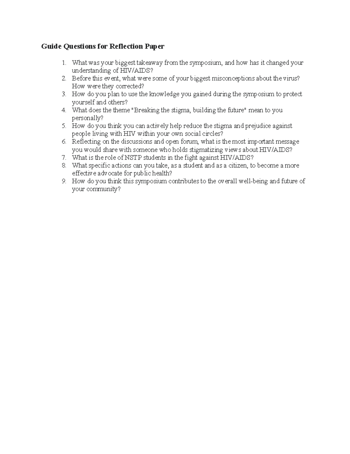 Reflection Paper Guide: Key Takeaways from the Symposium - Studocu