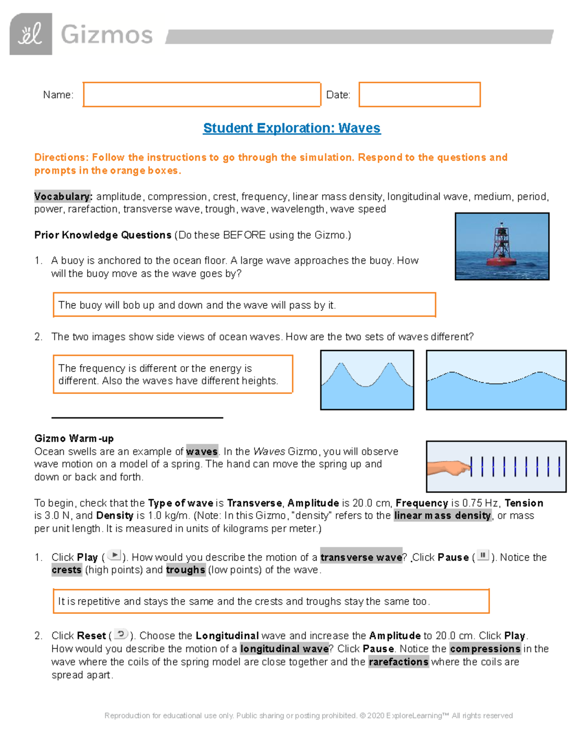 Avery Nelson - Waves Gizmo - 10506635 - Name: Date: Student Exploration ...