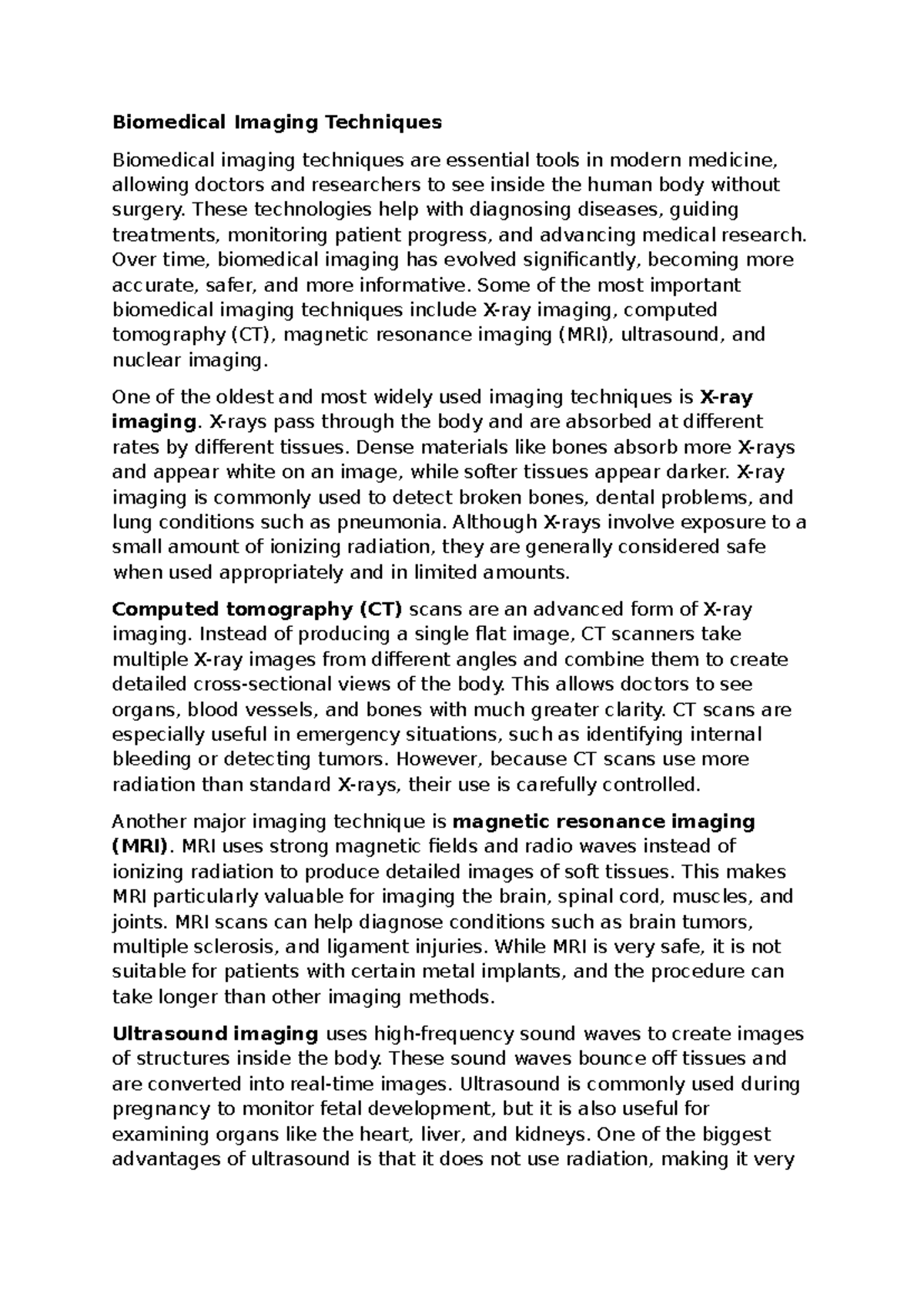 Biomedical Imaging Techniques: An Overview for Studocu - Studocu