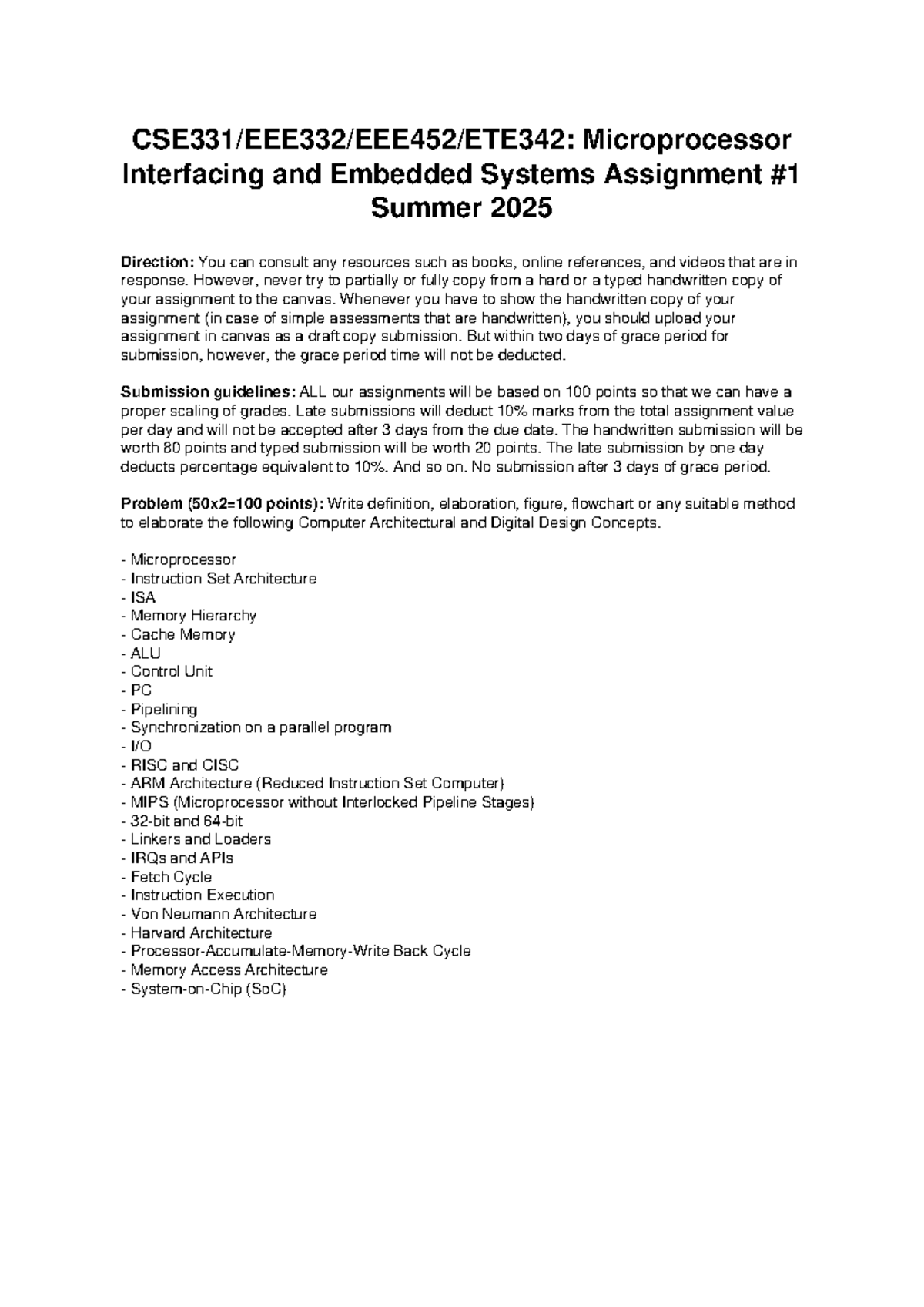 CSE331 Assignment 1: Microprocessor Interfacing & Embedded Systems - Studocu