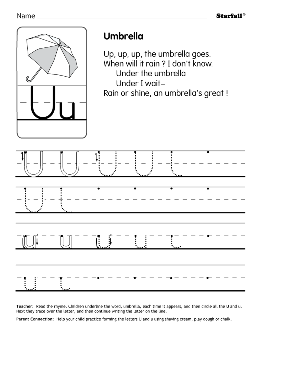 ABC Rhymes: Learning U and u with Starfall Umbrella - Studocu