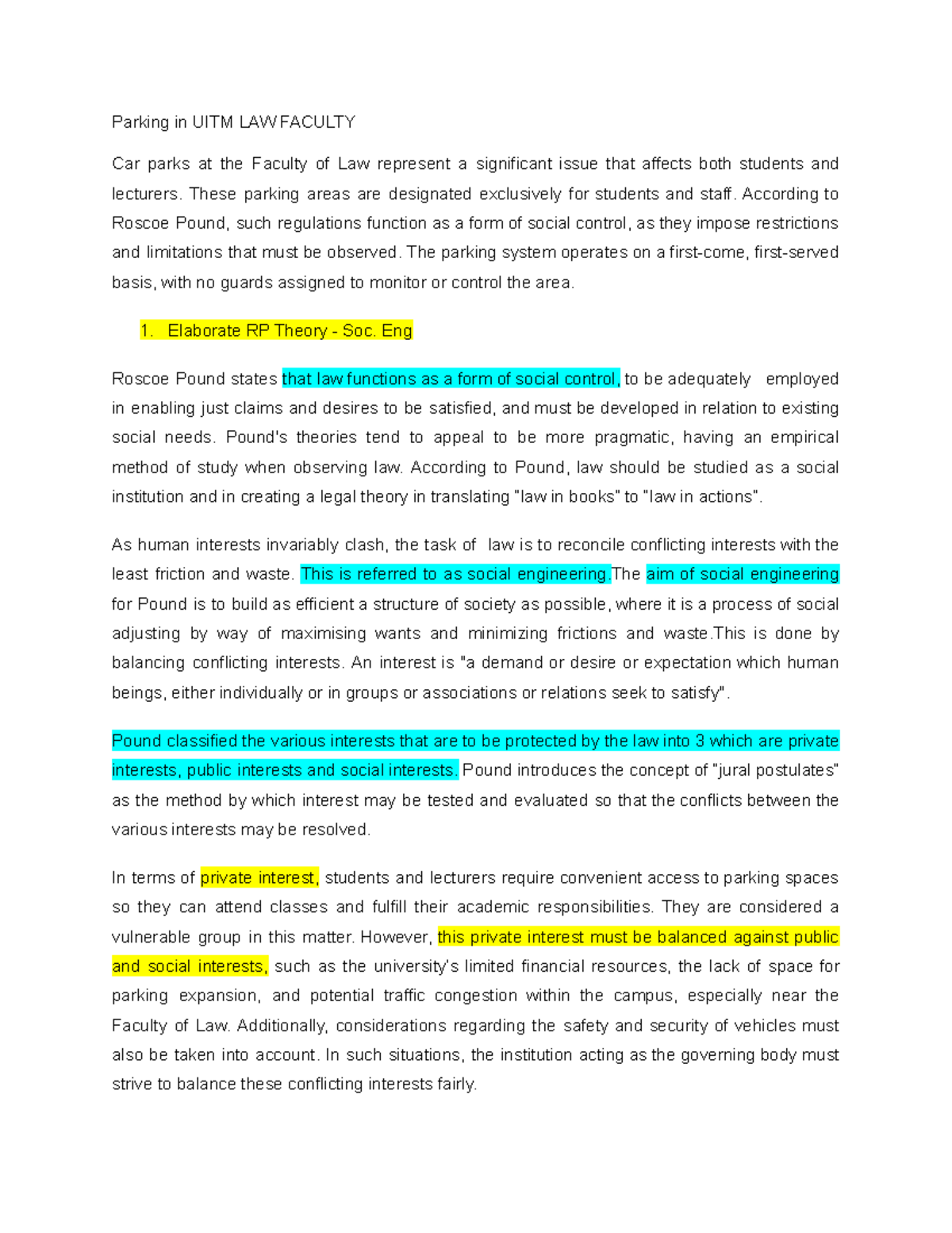 Jurist Exercise LAW 101: Mock Test on Parking Issues and Social Control ...
