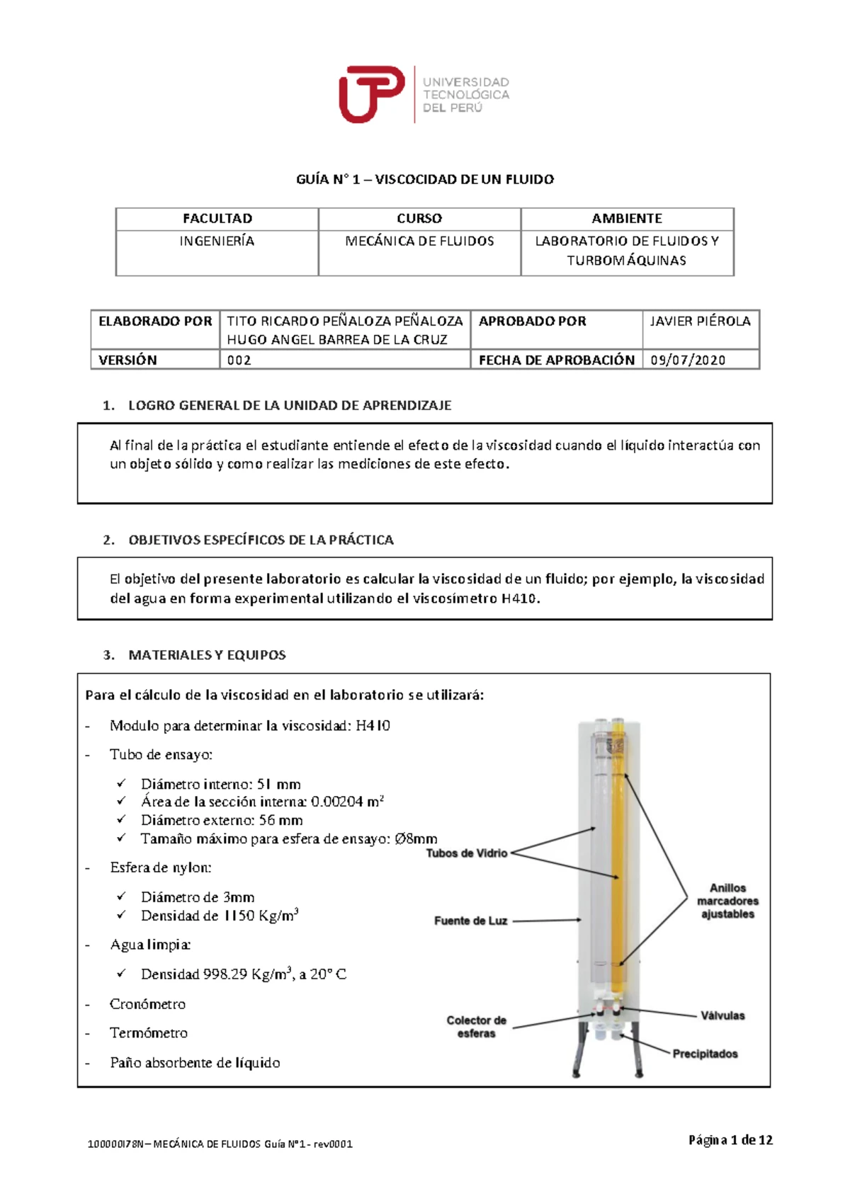 LAB 1 Medida de la viscosidad de un líquido - TEMA: LABORATORIO 1 ...