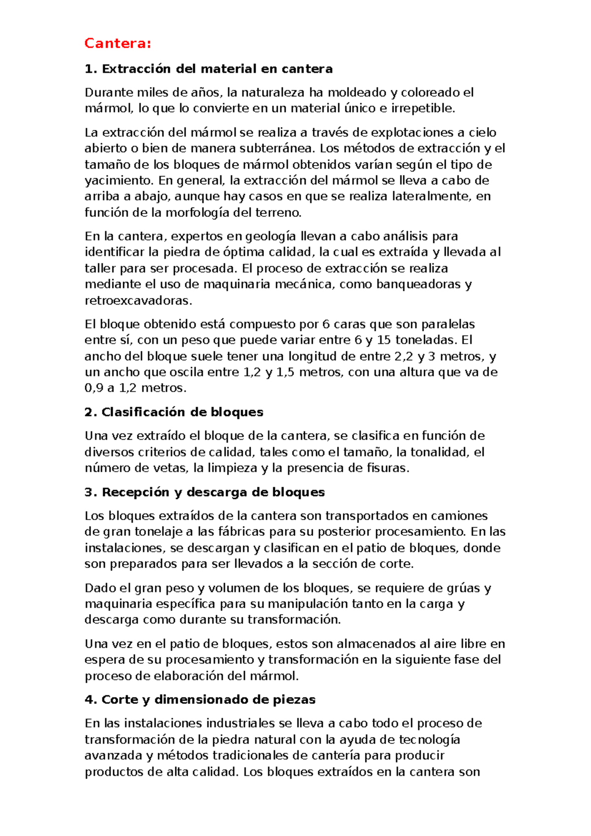 Cantera y Cemento: Proceso de Extracción y Transformación - LAB - Studocu