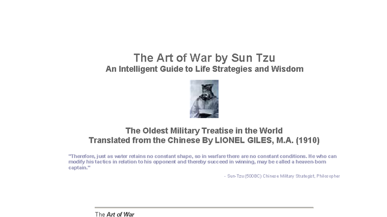 The Art of War: An Intelligent Guide to Sun Tzu's Strategies - Studocu