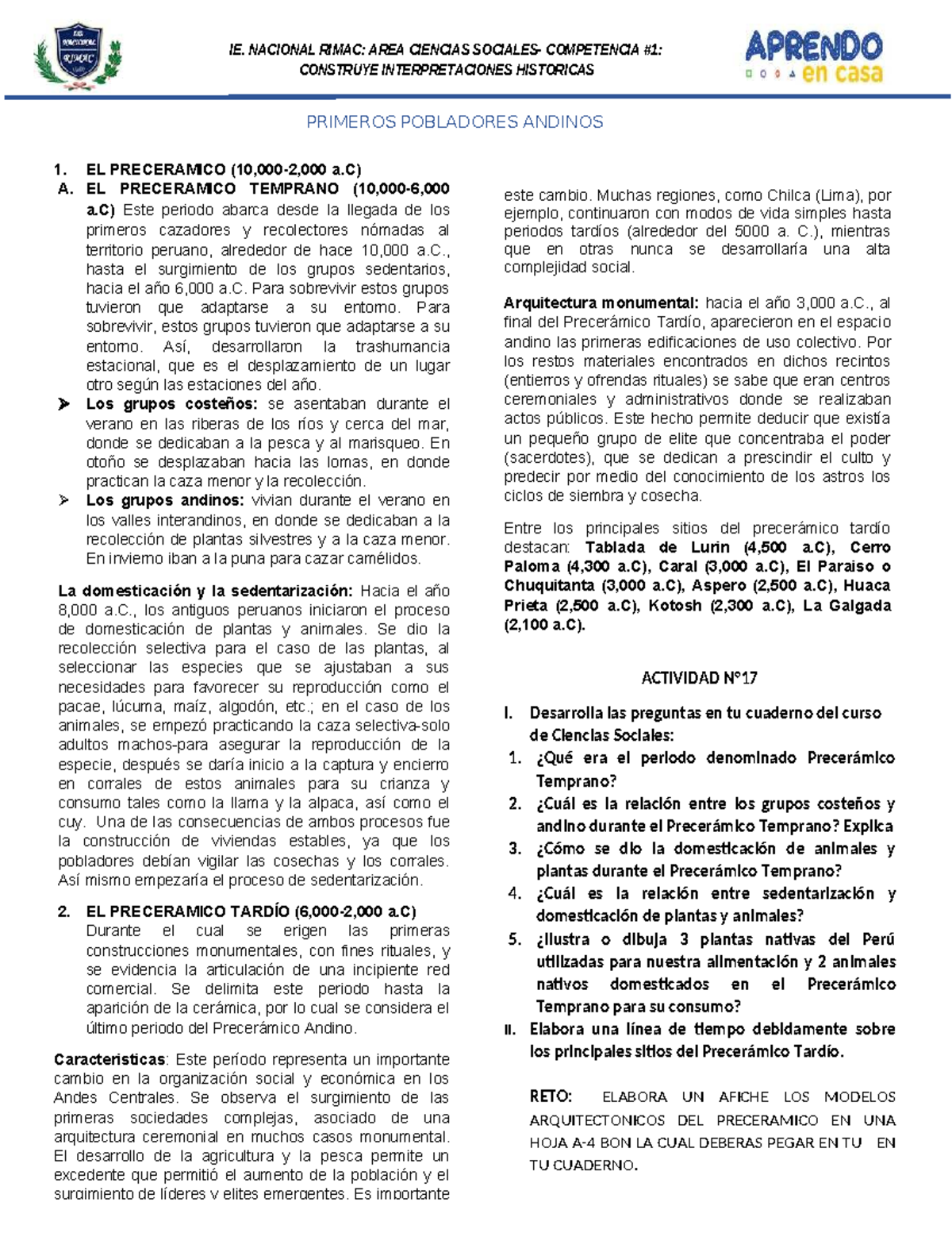 IE. Ficha 7: Precerámico Andino - Primeros Pobladores y Sedentarización ...