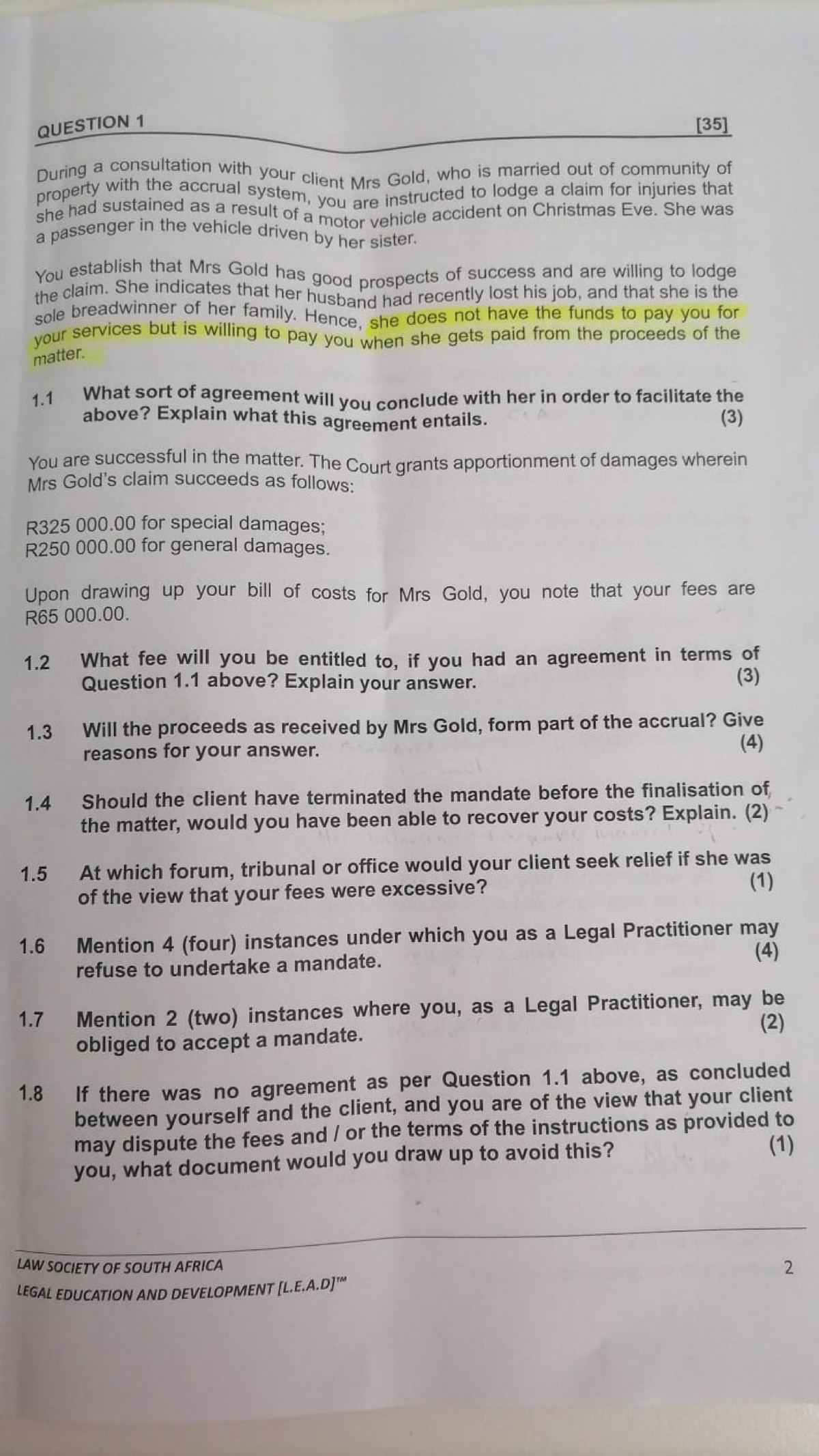 March 2023 - LAW 101 - Legal Practice Question Paper - Studocu