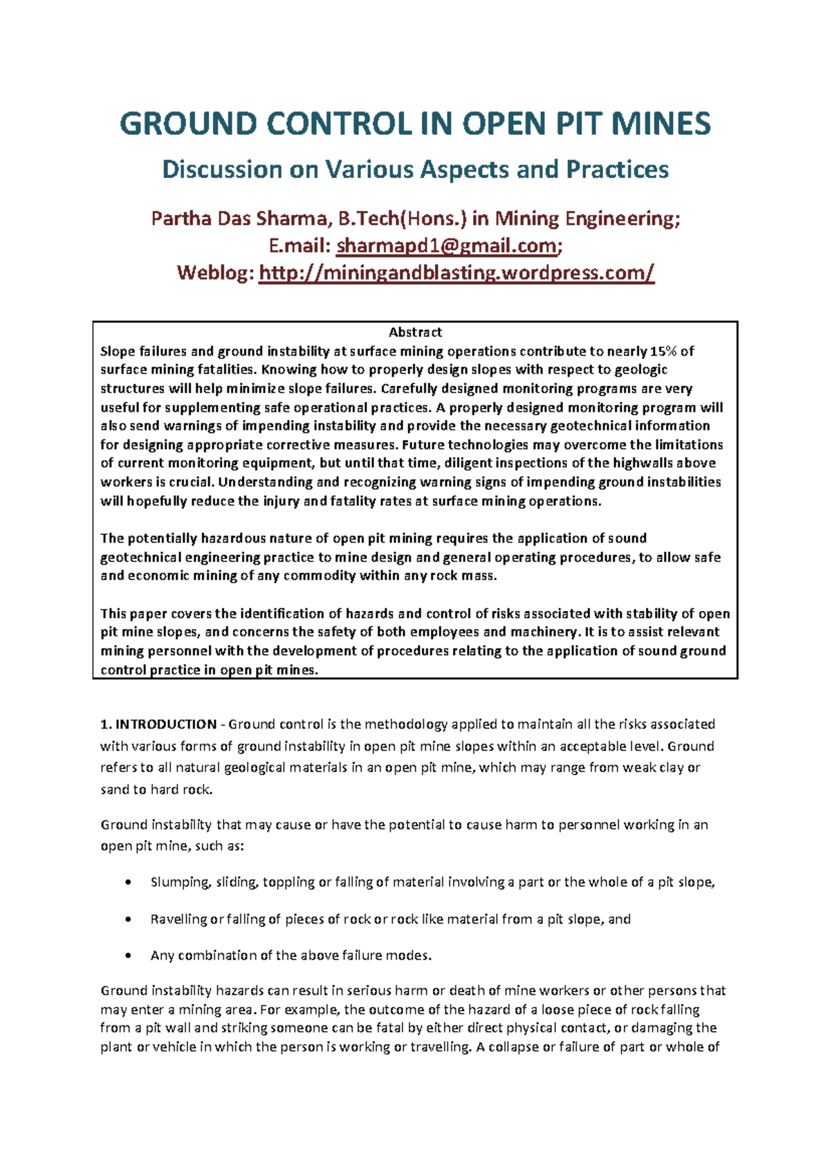 Ground Control Practices in Open Pit Mines: Safety and Design ...