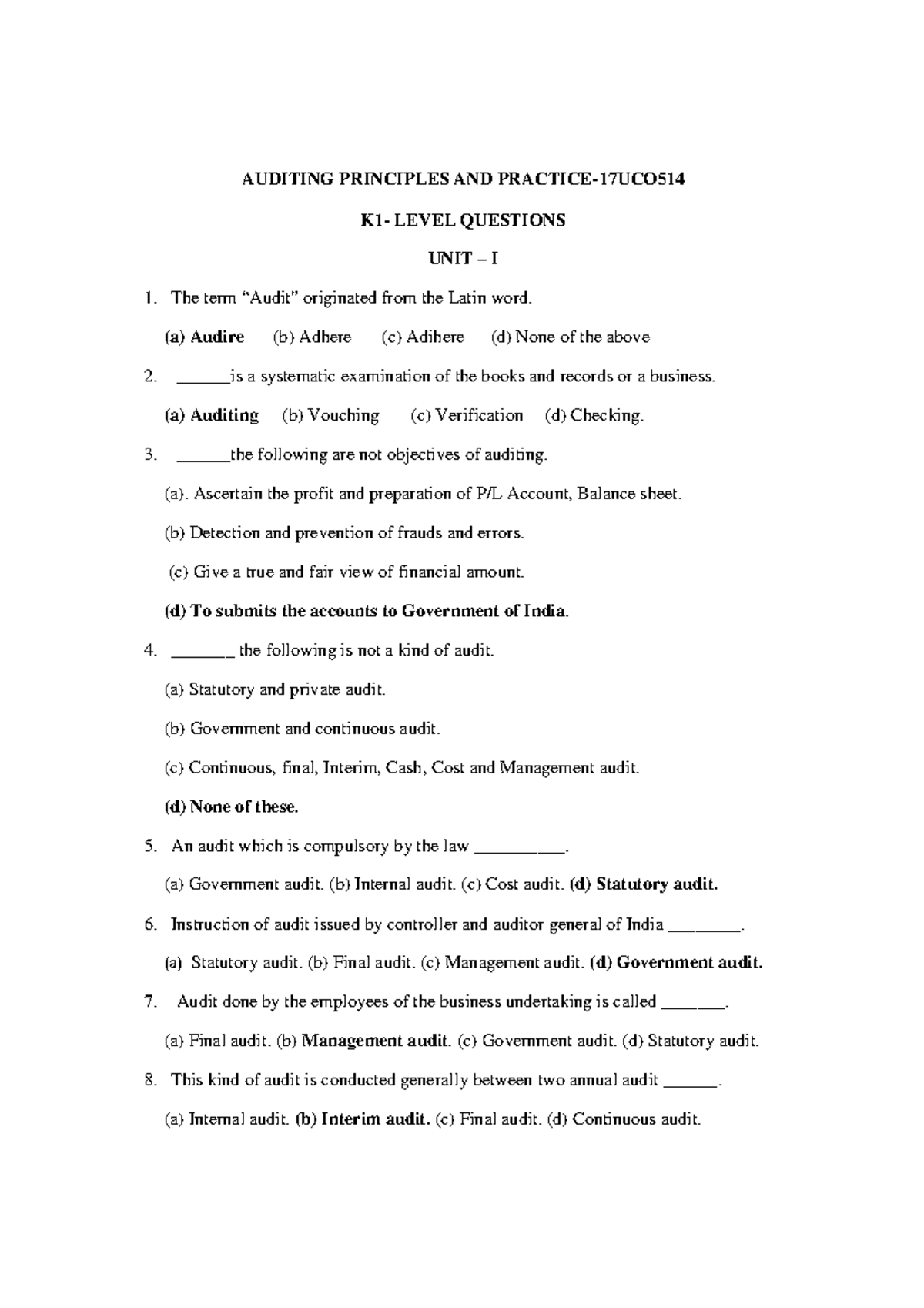 Auditing Principles and Practice Q&A - 17UCO and 18UCO Study Guide ...