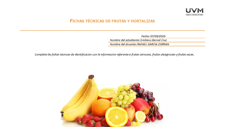 FICHAS TÉCNICAS DE FRUTAS Y HORTALIZAS - A2 Emi Bc - Studocu