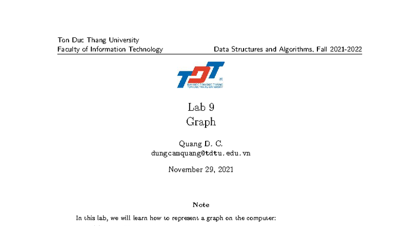 Lab 9: Graph Representations and Traversal Techniques - DSA 2021 - Studocu