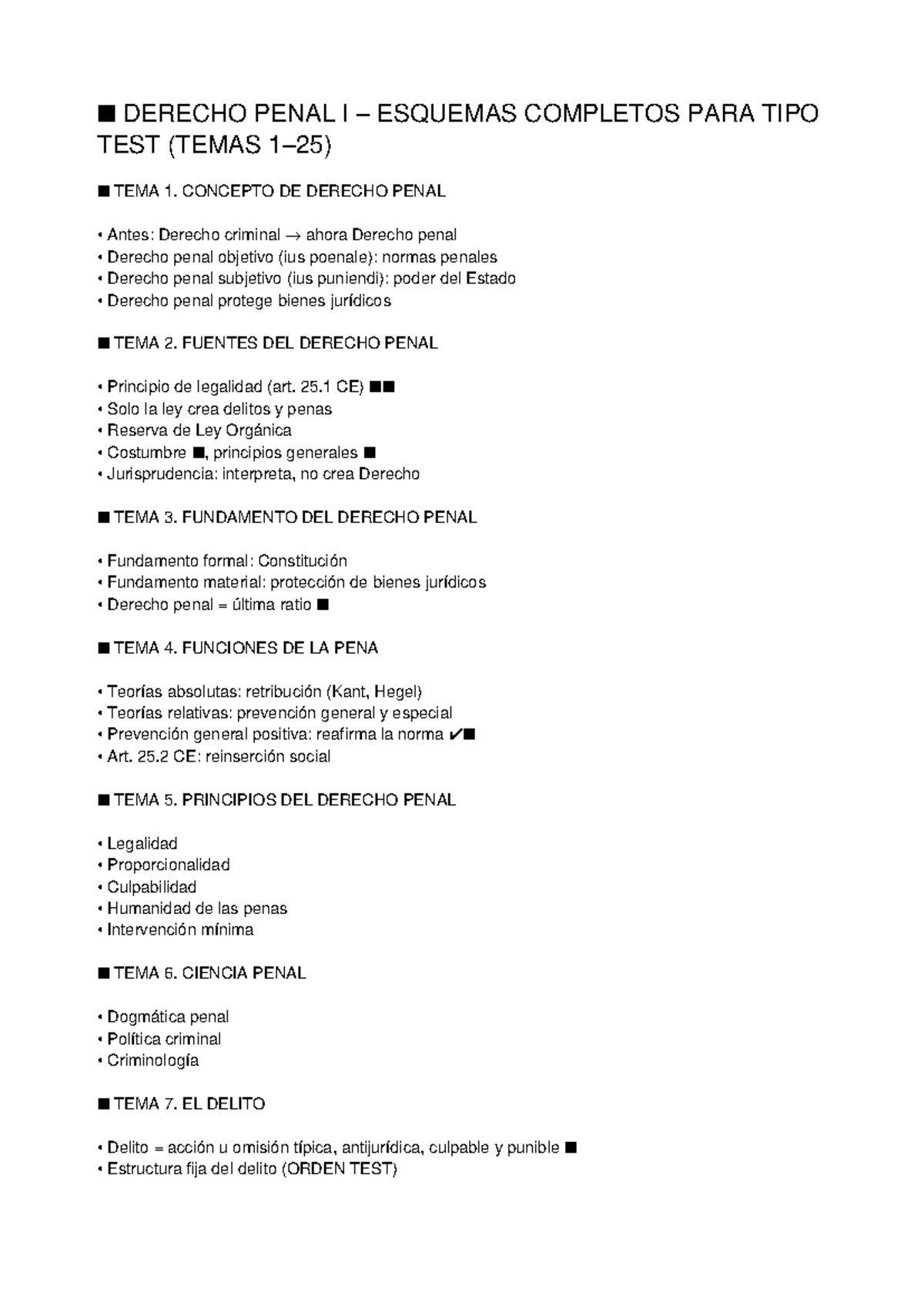 DERECHO PENAL I: ESQUEMAS COMPLETOS (TEMA 1-25) - Studocu
