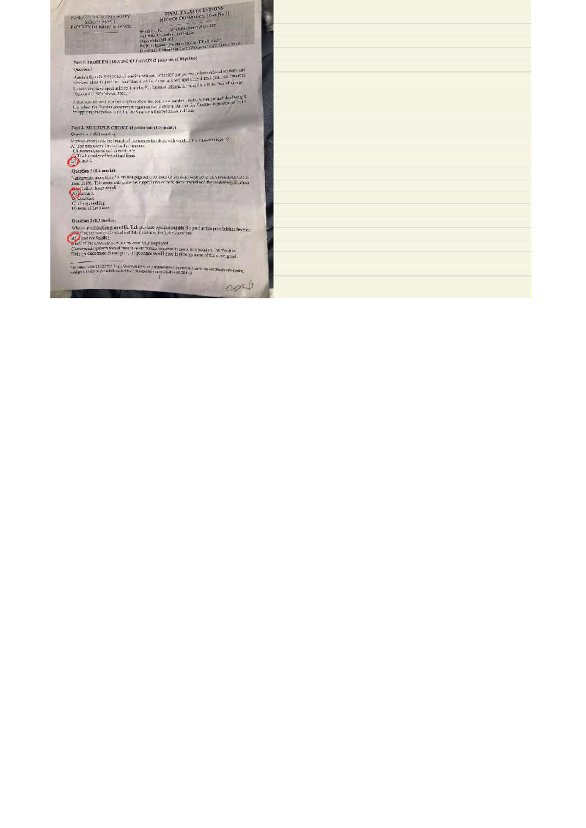 FINAL TEST ML403: Microeconomics Multiple Choice & Problem Solving ...