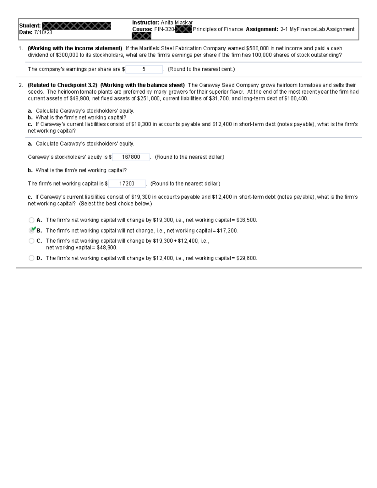 FIN-320: MyFinanceLab Assignment - Income Statement & Cash Flow ...