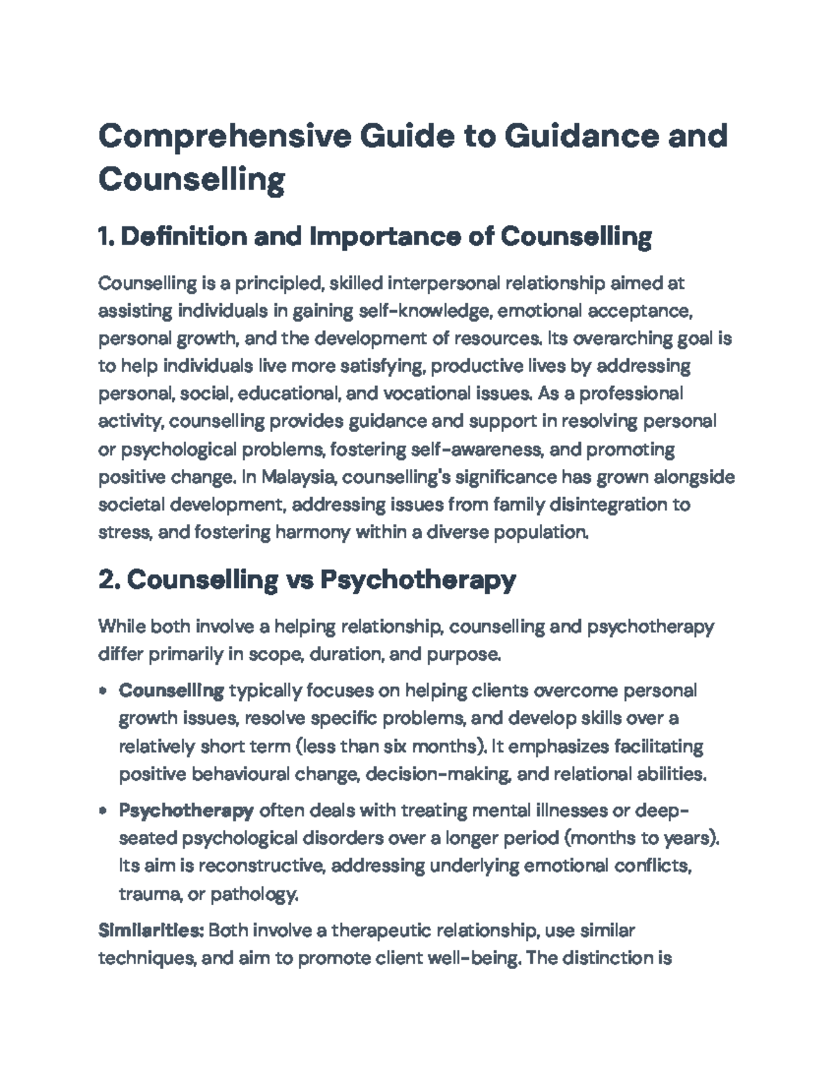 Comprehensive Guide to Guidance and Counselling Techniques and Concepts ...