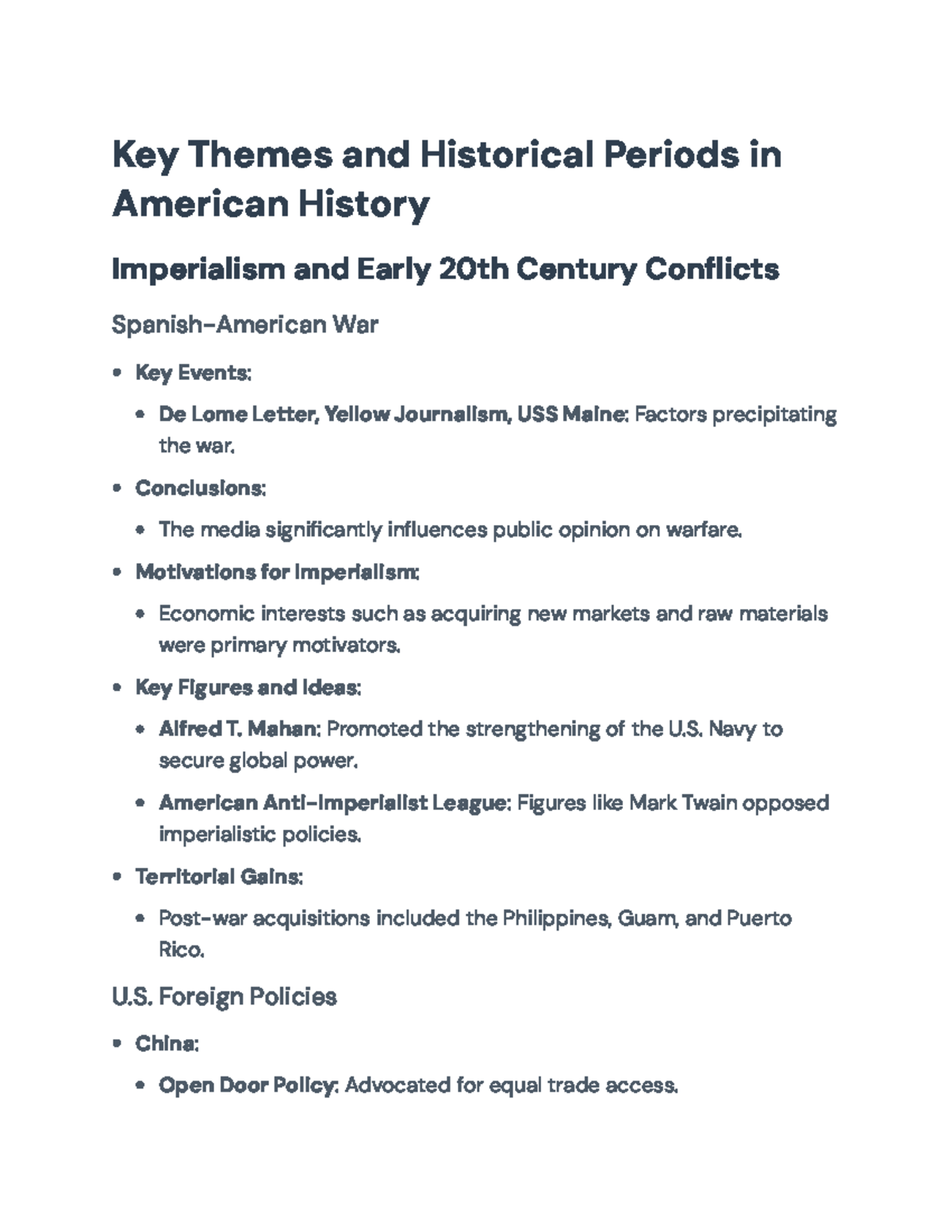 Key Themes in U.S. History: Imperialism, WWI, and the Great Depression ...