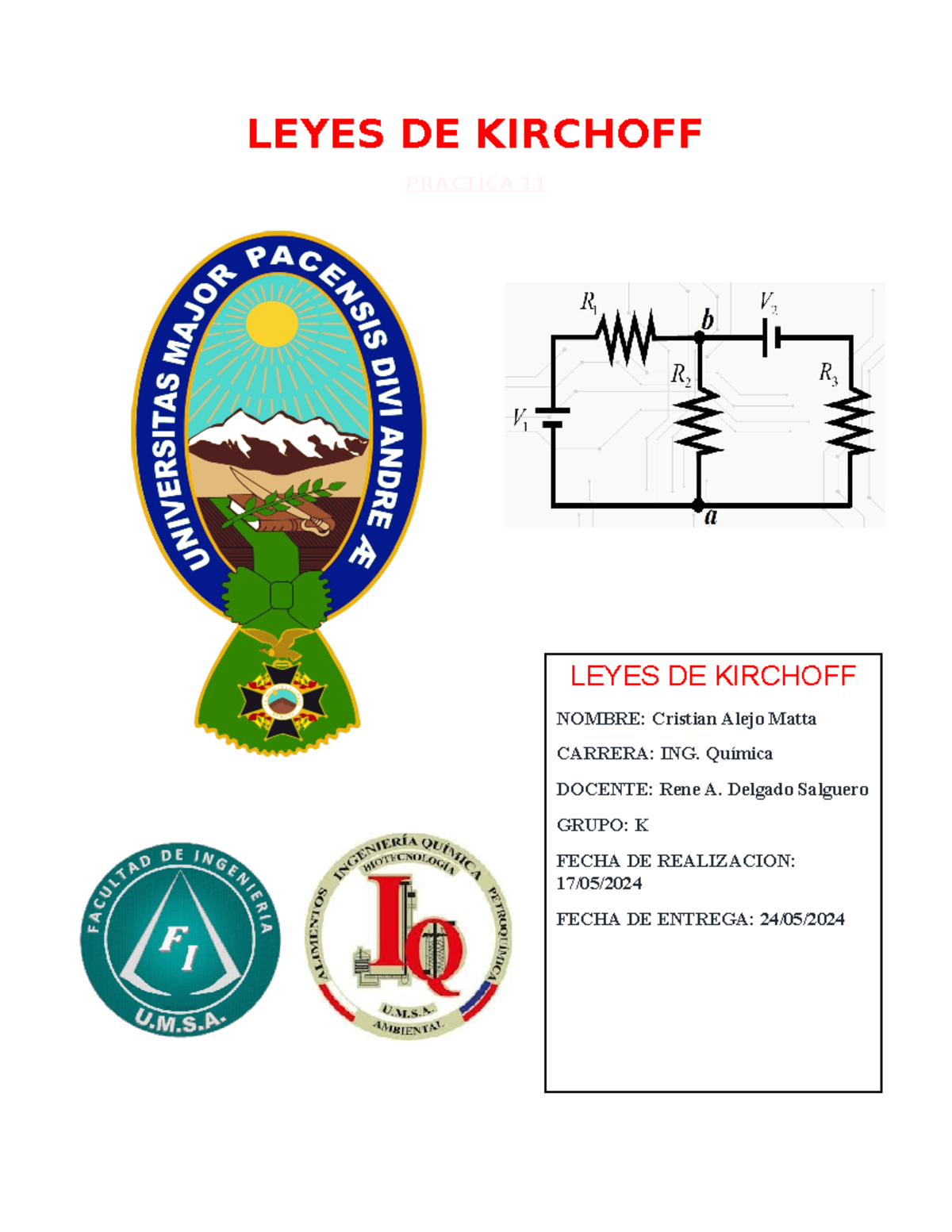 Leyes DE Kirchofff - asdsadsad - LEYES DE KIRCHOFF PR A CTI CA 11 LEYES ...