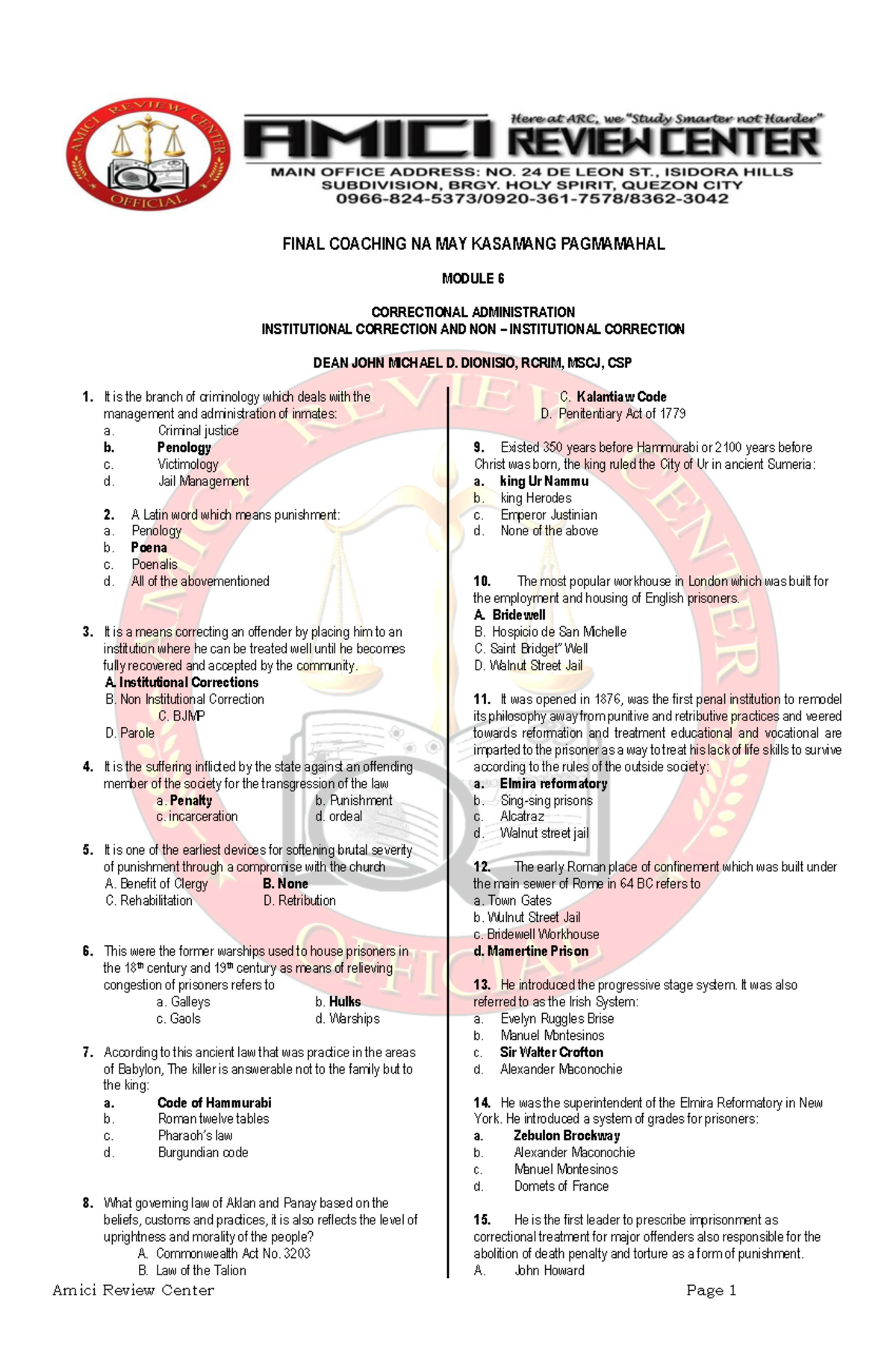 FINAL COACHING MODULE 6: INSTITUTIONAL & NON-INSTITUTIONAL CORRECTIONS ...