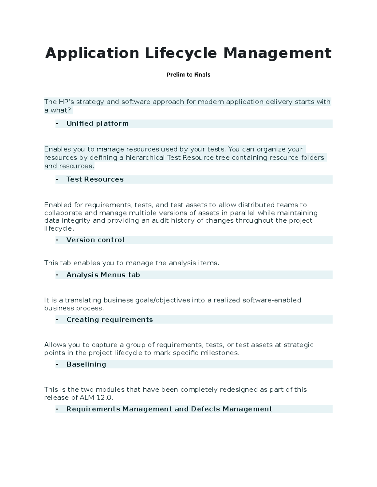 Application Lifecycle Management Study Notes (Prelim to Finals) - Studocu