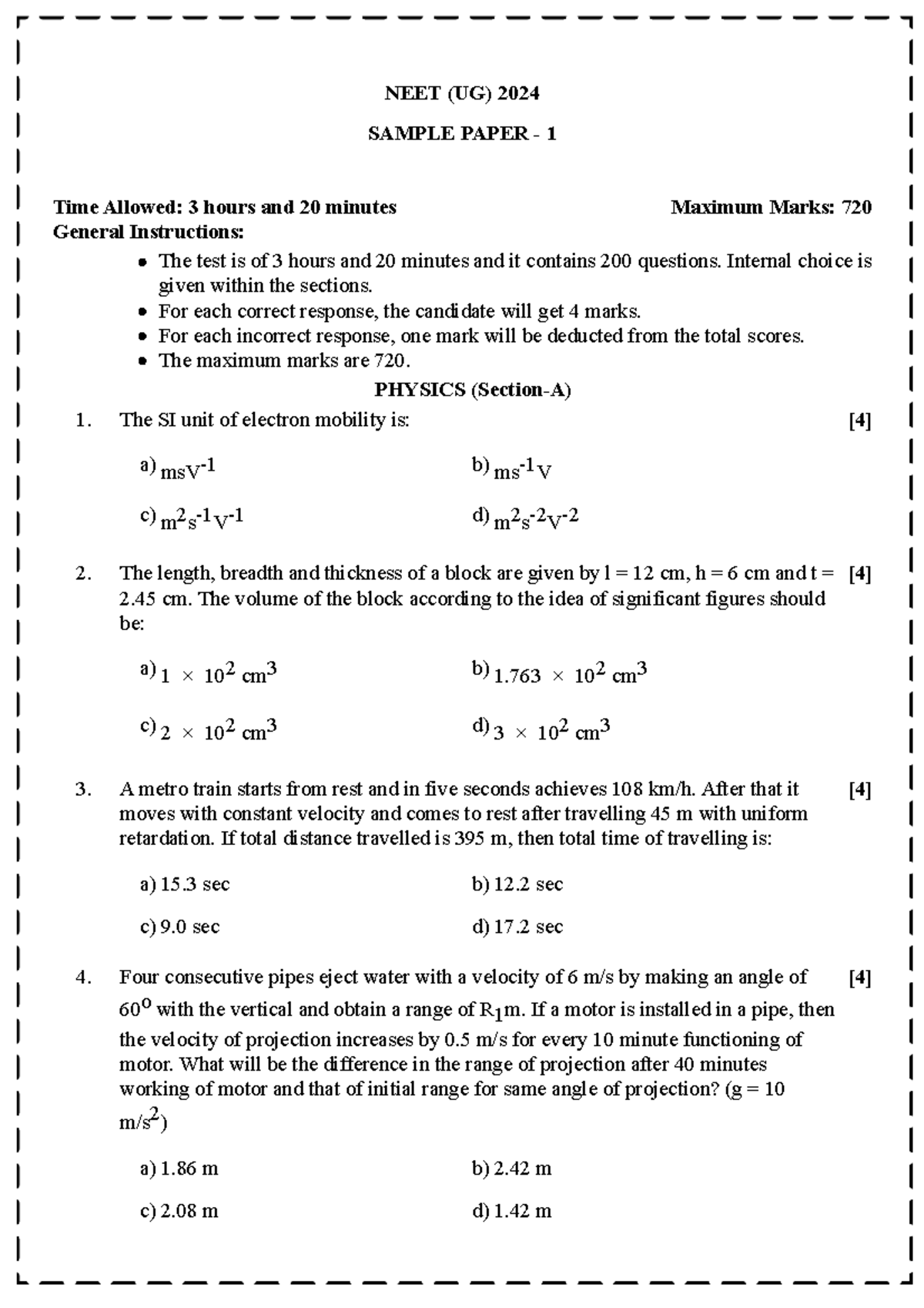 NEET (UG) 2024 Sample Paper 1: Physics Questions and Solutions - Studocu