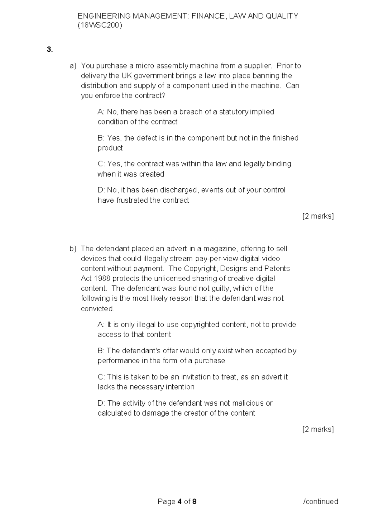 Law Multiple Choice Exam Example (18WSC200) - Studocu