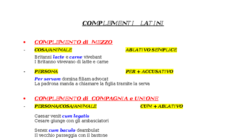 Complementi di Latino: Analisi e Esempi ABLATIVO SEMPLICE - Studocu