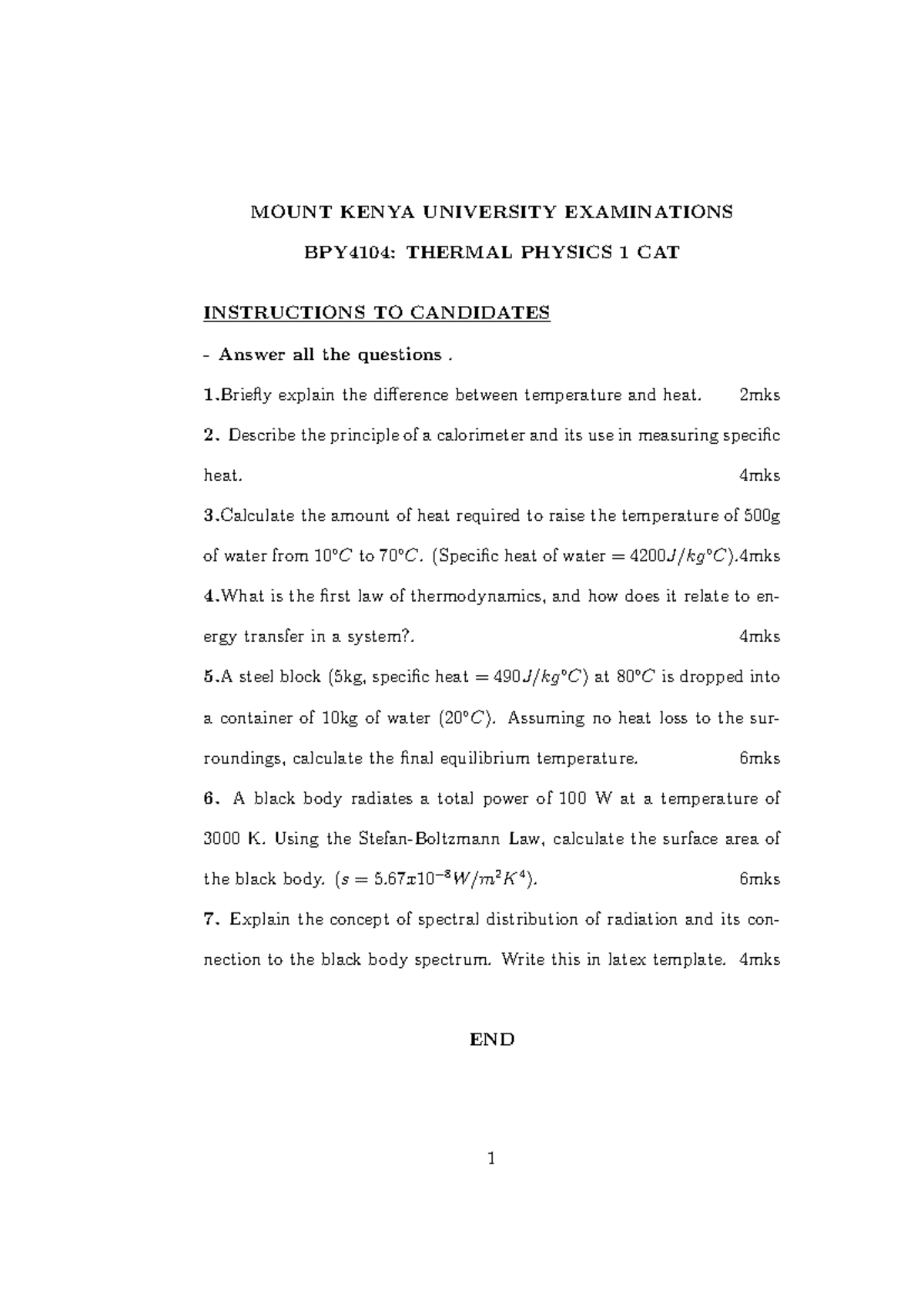 BPY 4104 Midterm Exam Review: Thermal Physics Concepts - Studocu