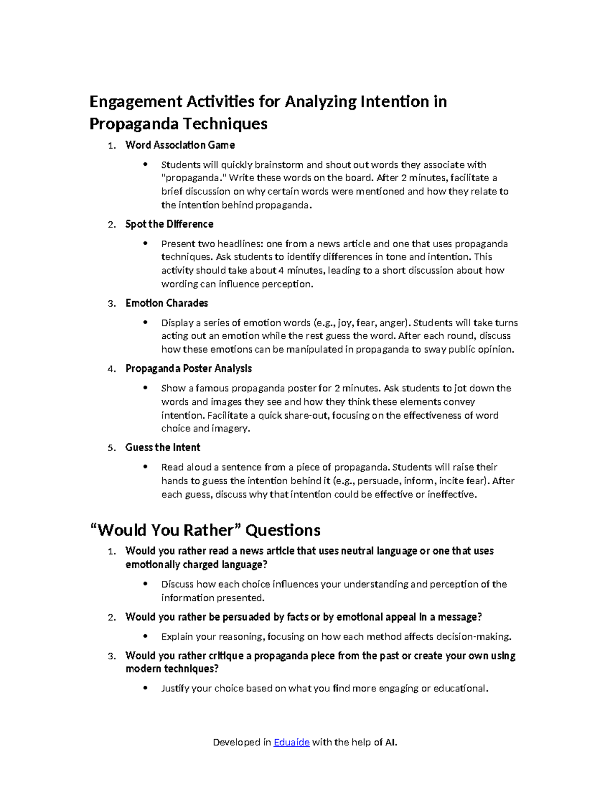 Engagement Activities for Analyzing Propaganda Techniques (2025) - Studocu