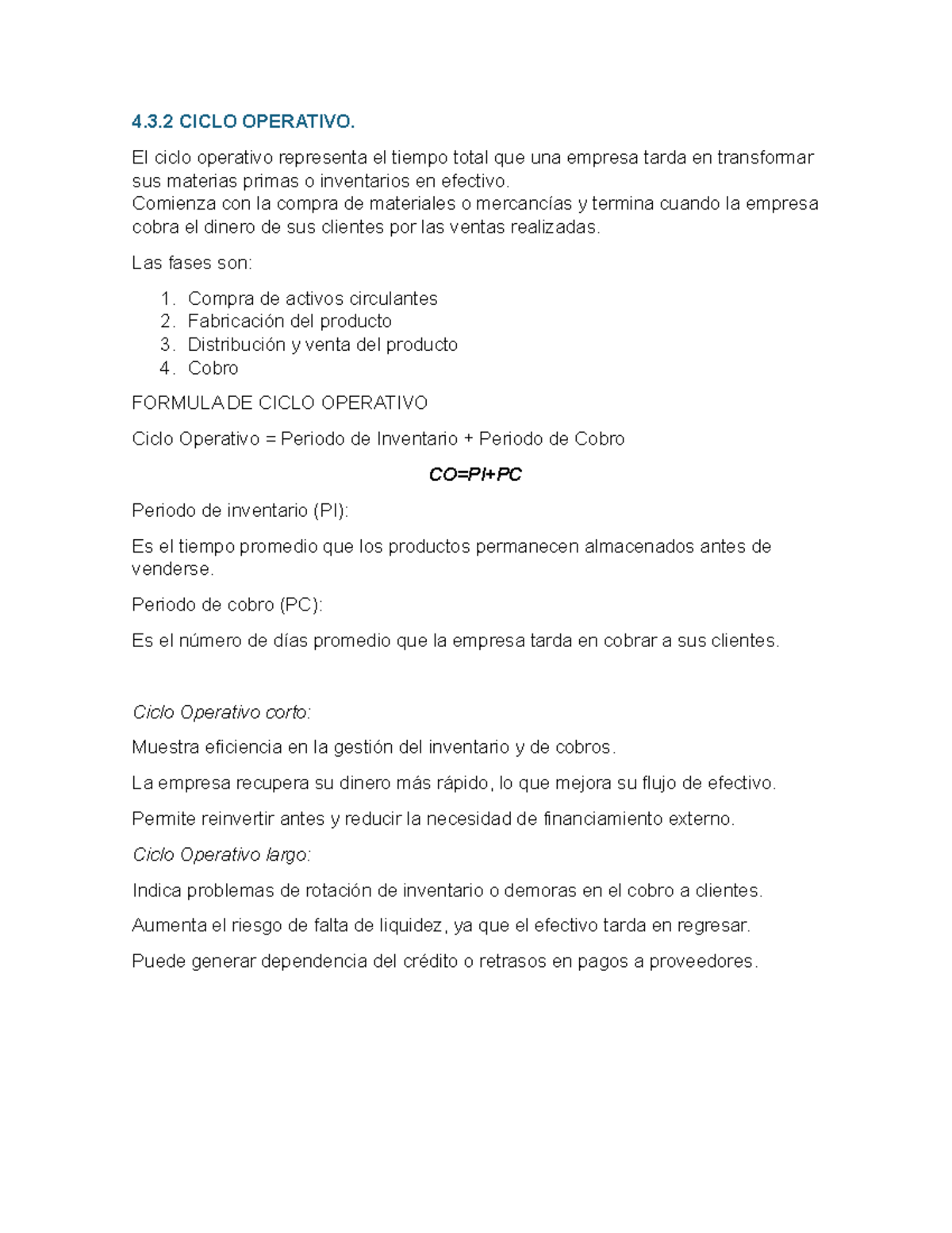 CICLO OPERATIVO 4.3.2: Resumen y Ejercicios de Flujo de Caja - Studocu