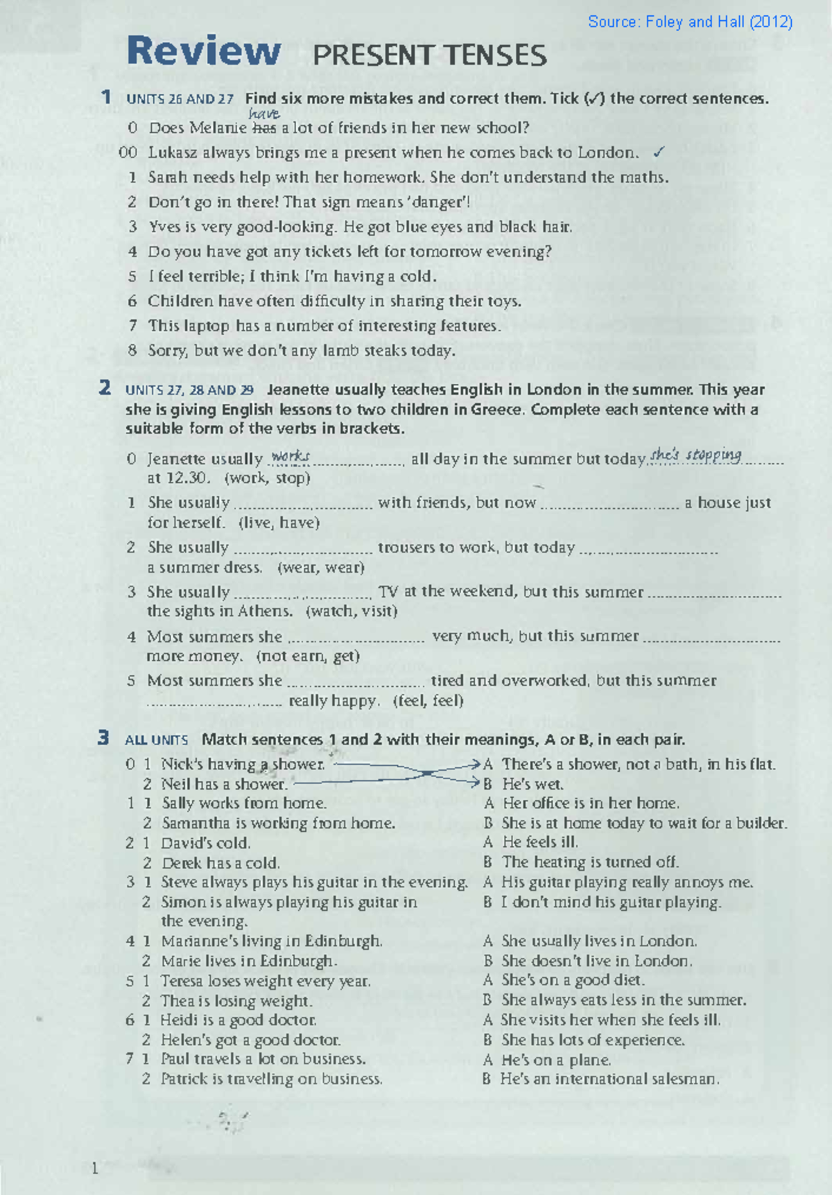 Activities Tenses Review: Present Tenses and Corrections Guide - Studocu