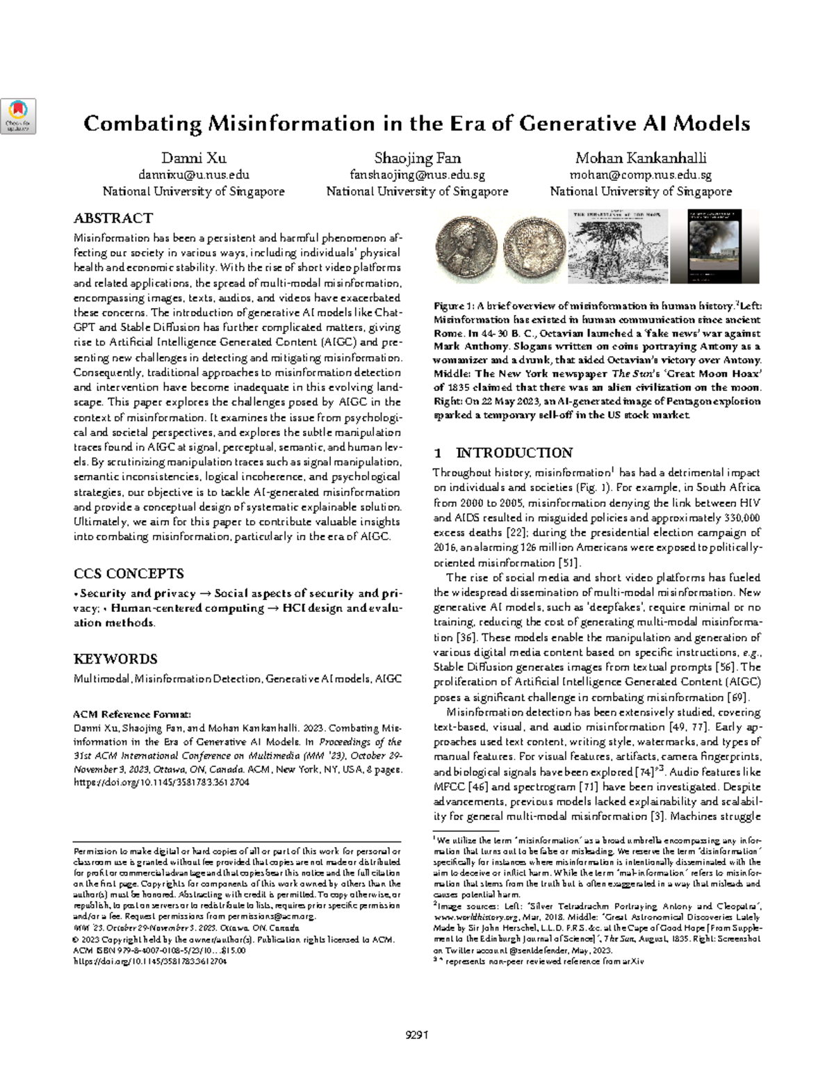 Combating Misinformation in the Era of Generative AI Models - nus ...