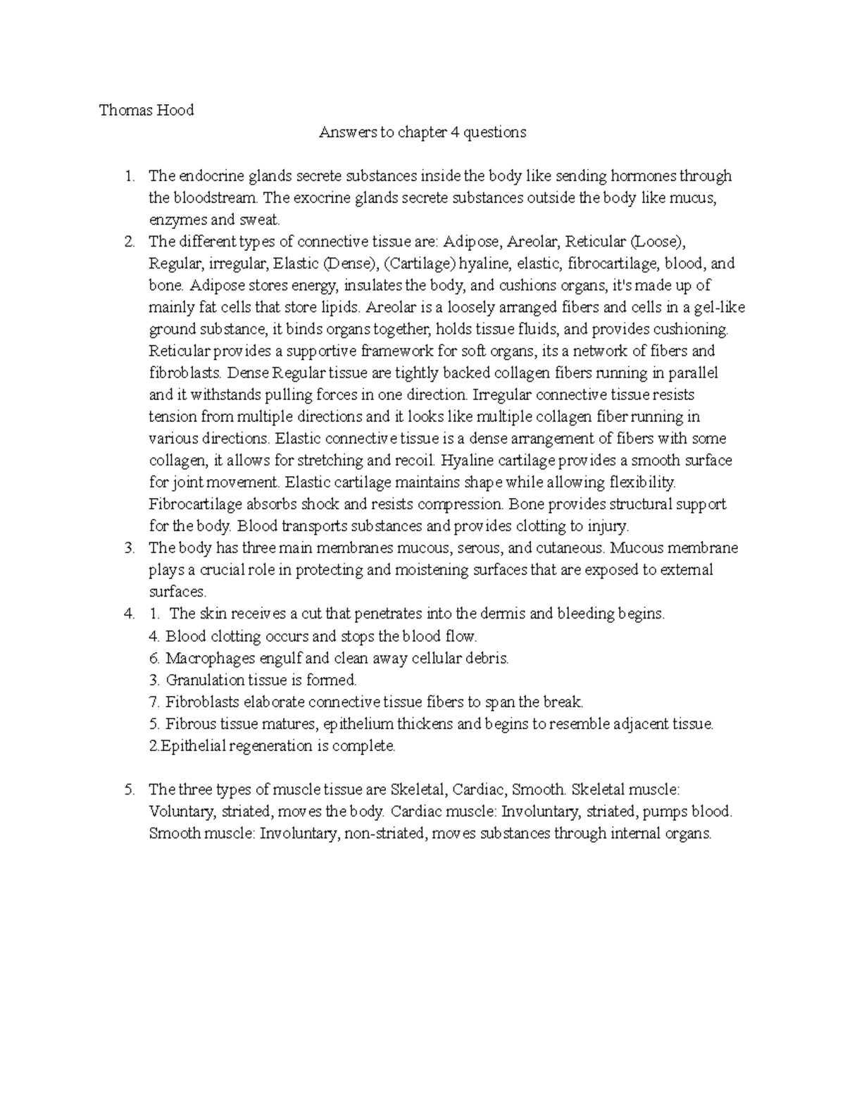 Answers to Chapter 4 Questions - Endocrine & Connective Tissues - Studocu