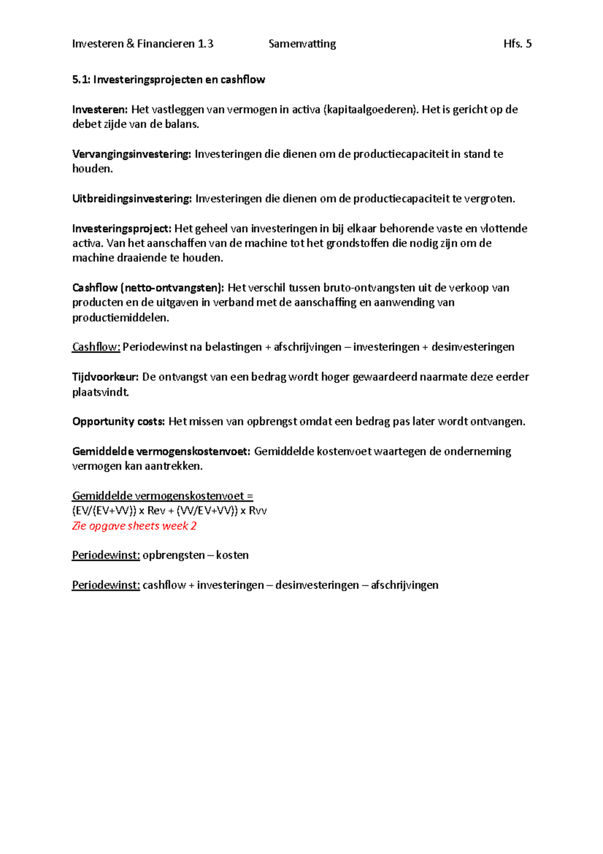 Hoofdstuk 5: Investering & Cashflow Analyse in Financiële Projecten ...