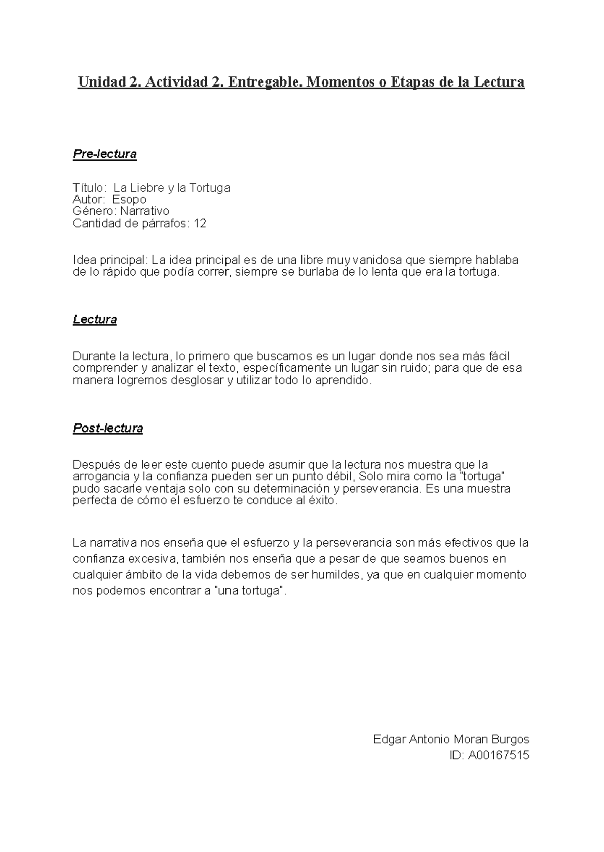 Tema Momentos o Etapas de la Lectura - Unidad 2. Actividad 2 ...