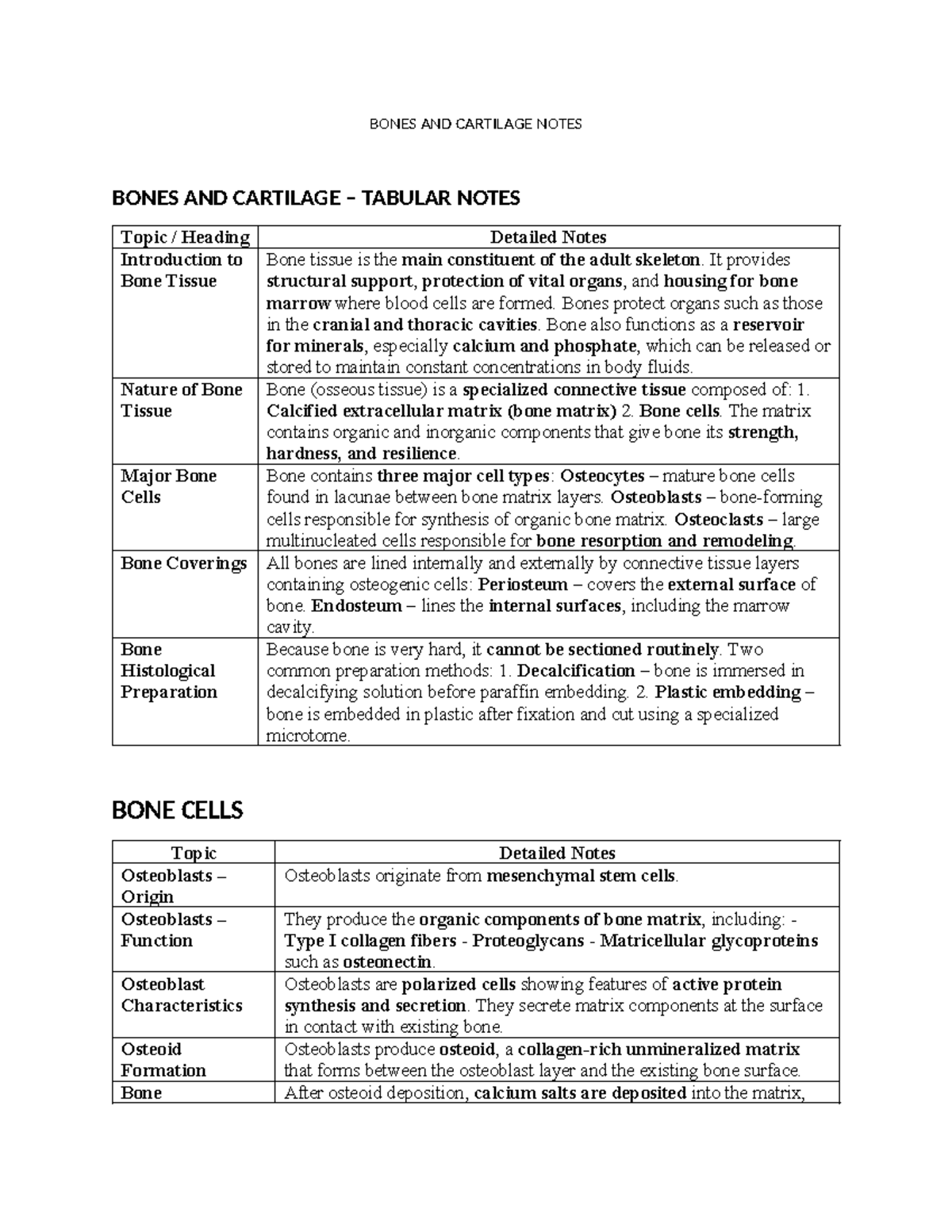 BONES AND CARTILAGE NOTES (BIO 101) - Comprehensive Overview - Studocu
