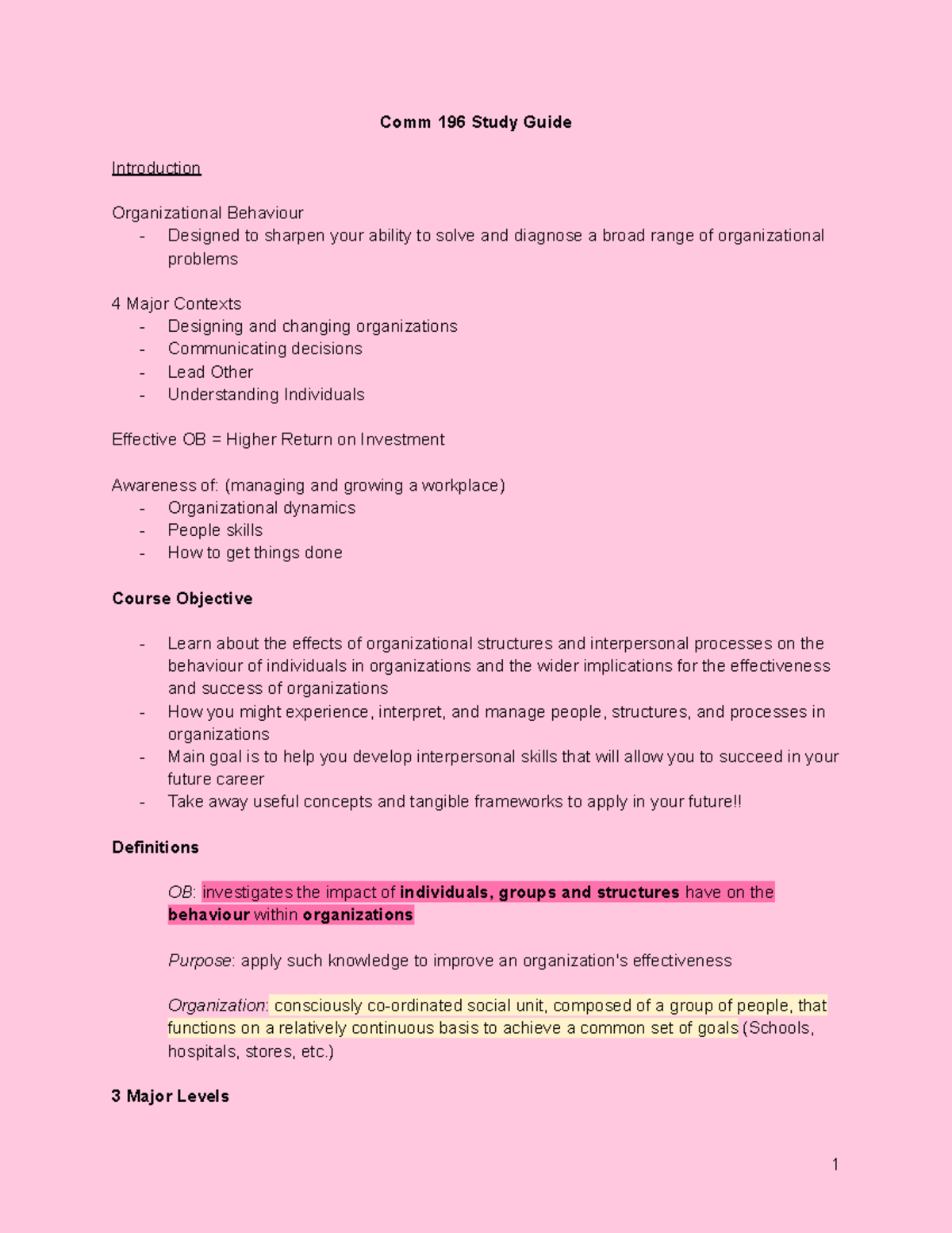 Comm196 Study Guide - Summary Management and Organizational Behaviour ...