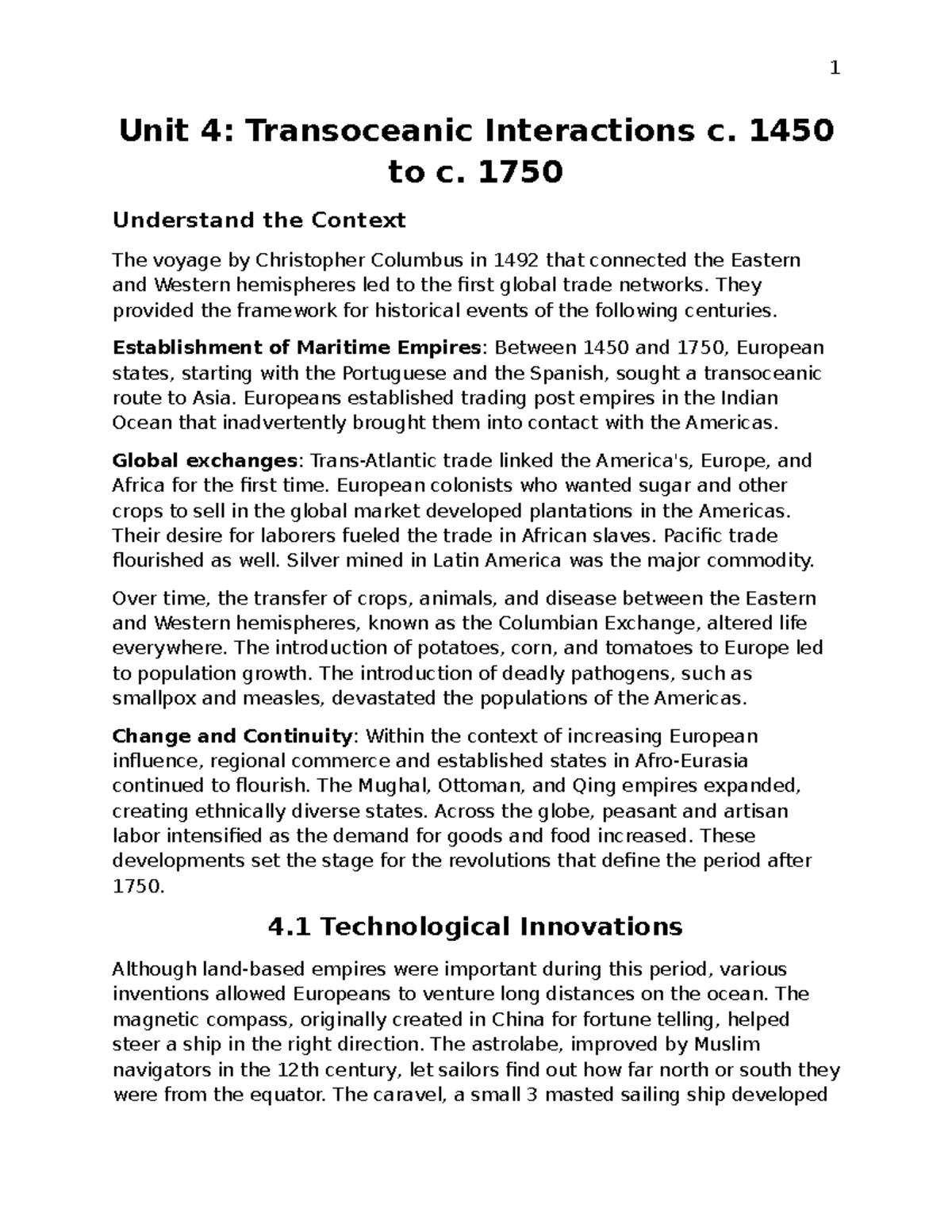 Unit 4: Maritime Empires and Transoceanic Interactions (c. 1450-1750 ...